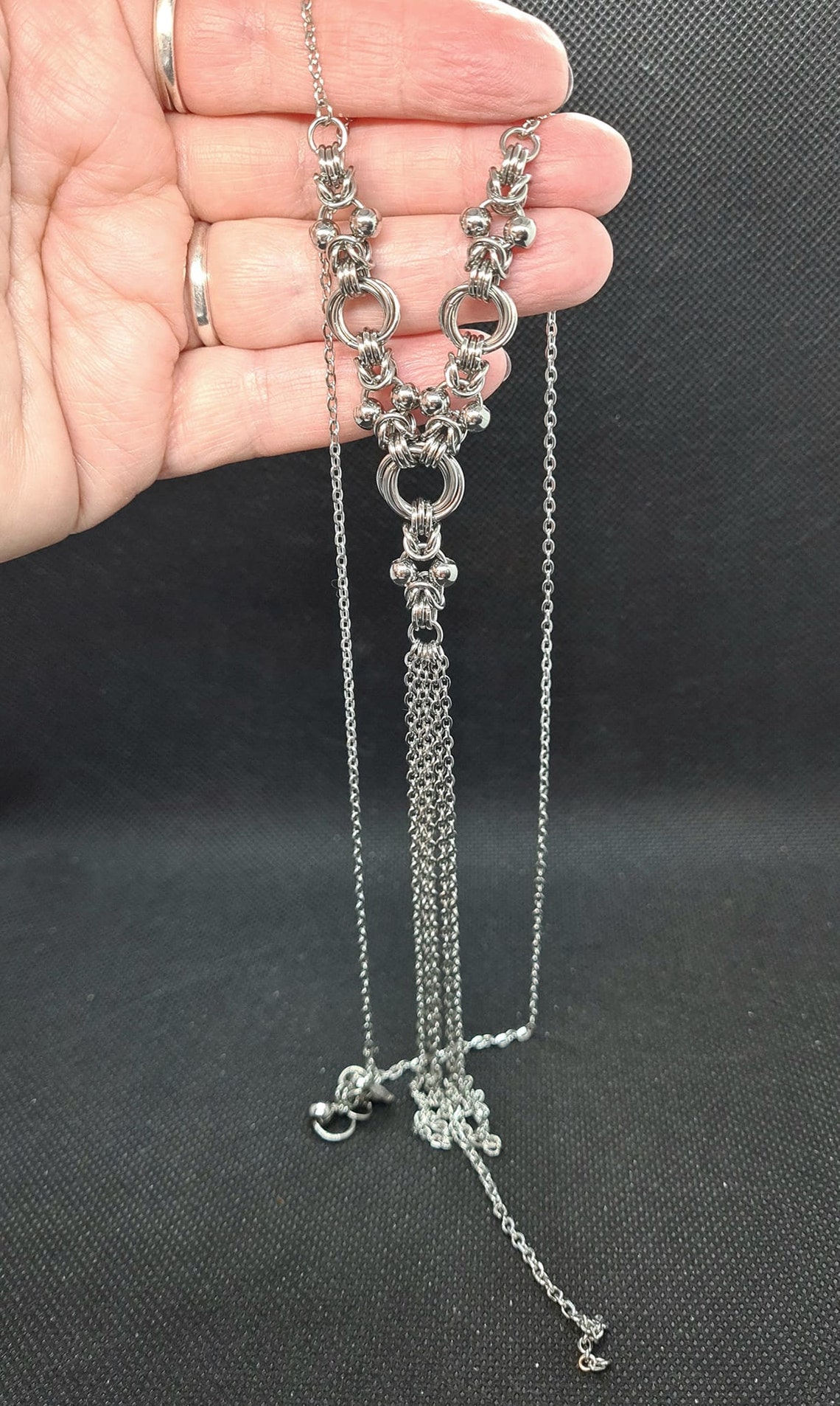 Byzantine Weave Beaded Chainmaile Y-necklace, Tassel Chains ...