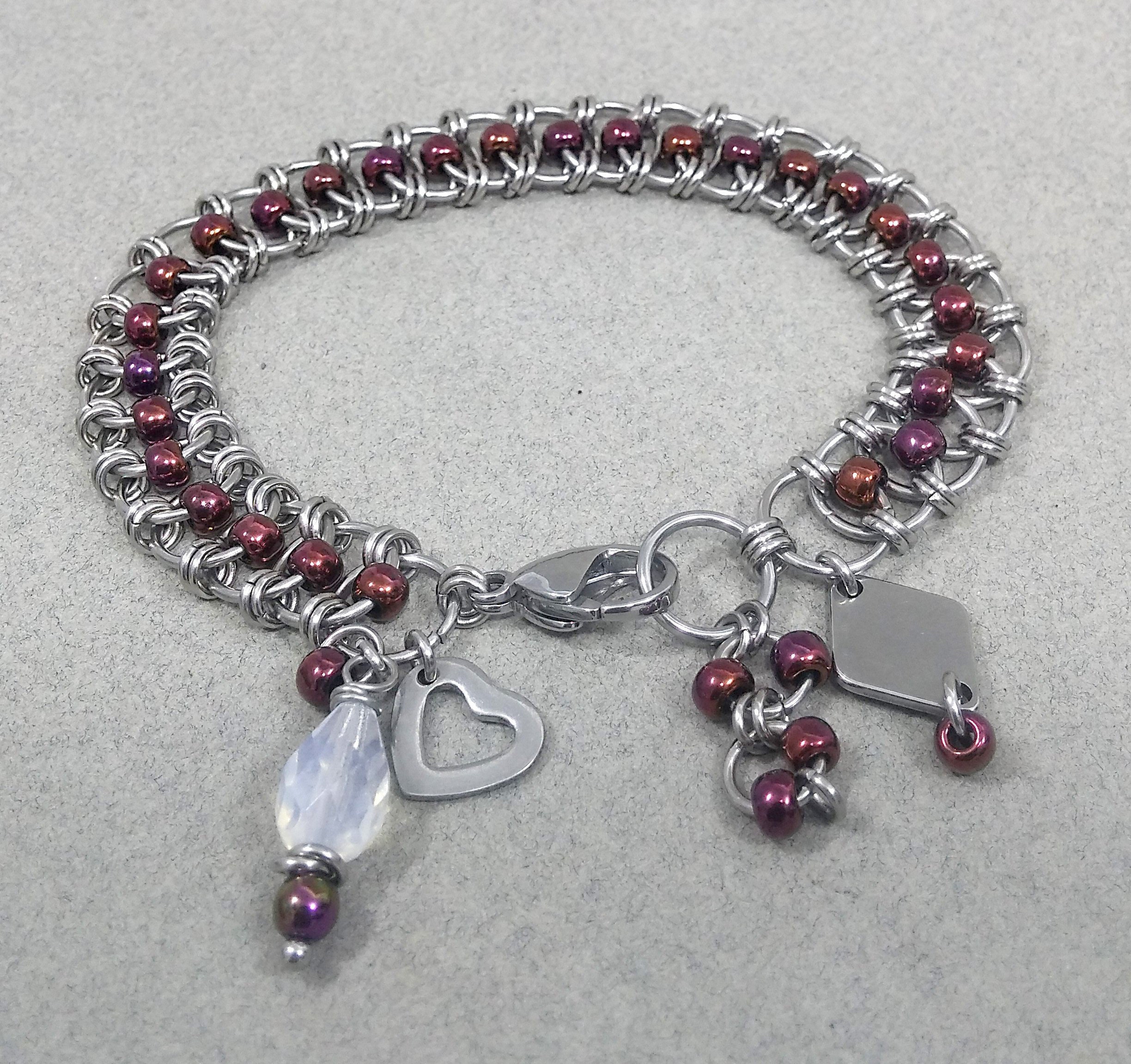 Purple Metallic Beaded Chainmaille Bracelet Stainless Steel - Etsy UK
