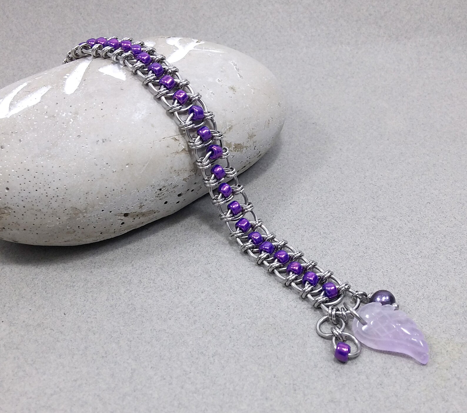 Purple Metallic Beaded Chainmaille Bracelet Stainless Steel - Etsy UK