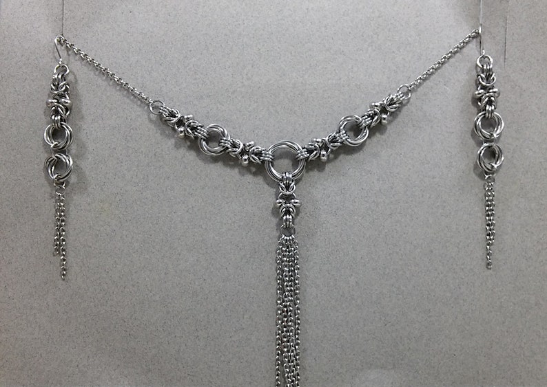 Byzantine Weave Beaded Chainmaile Y-necklace, Tassel Chains ...