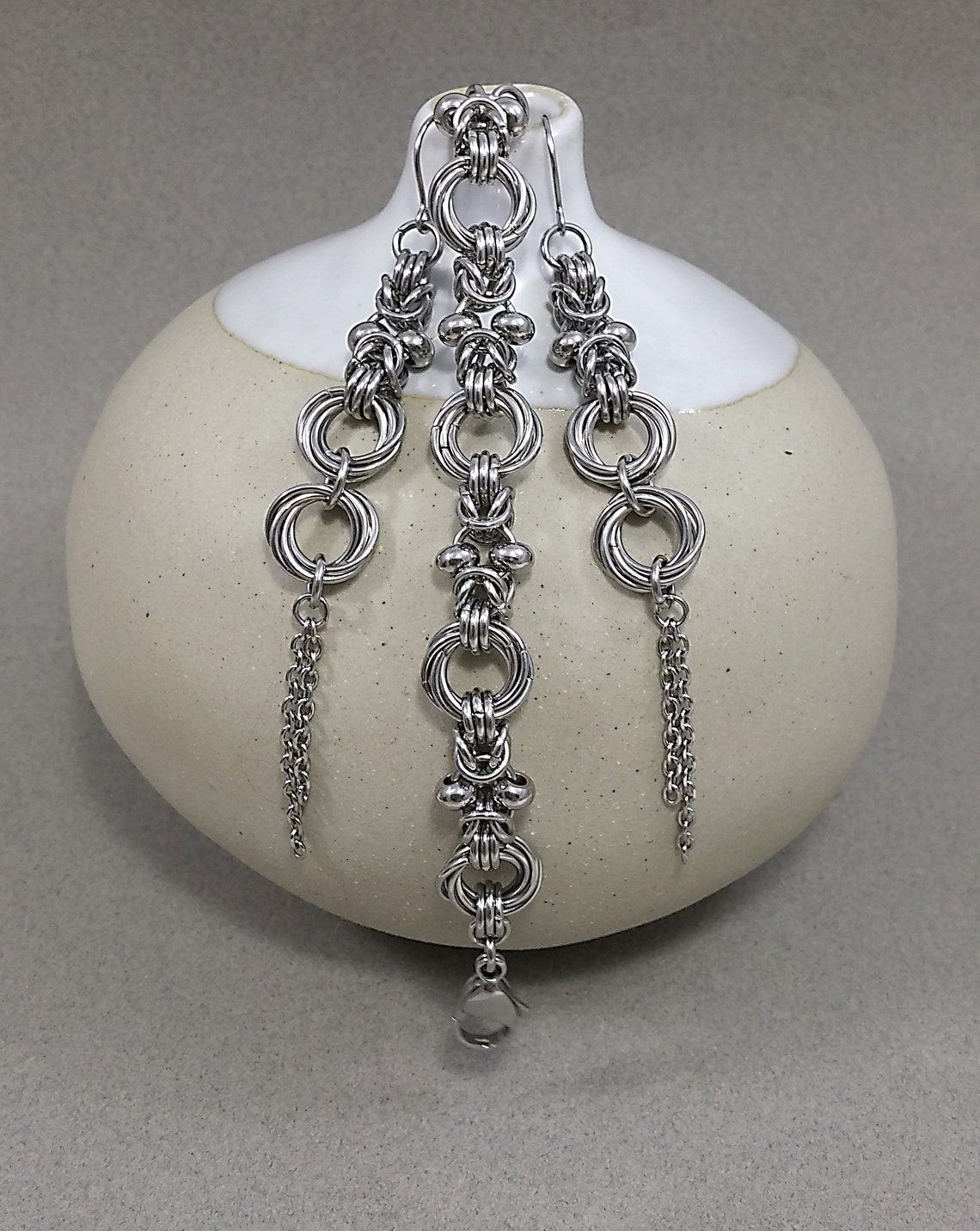 Byzantine Weave Beaded Chainmaile Y-necklace, Tassel Chains ...