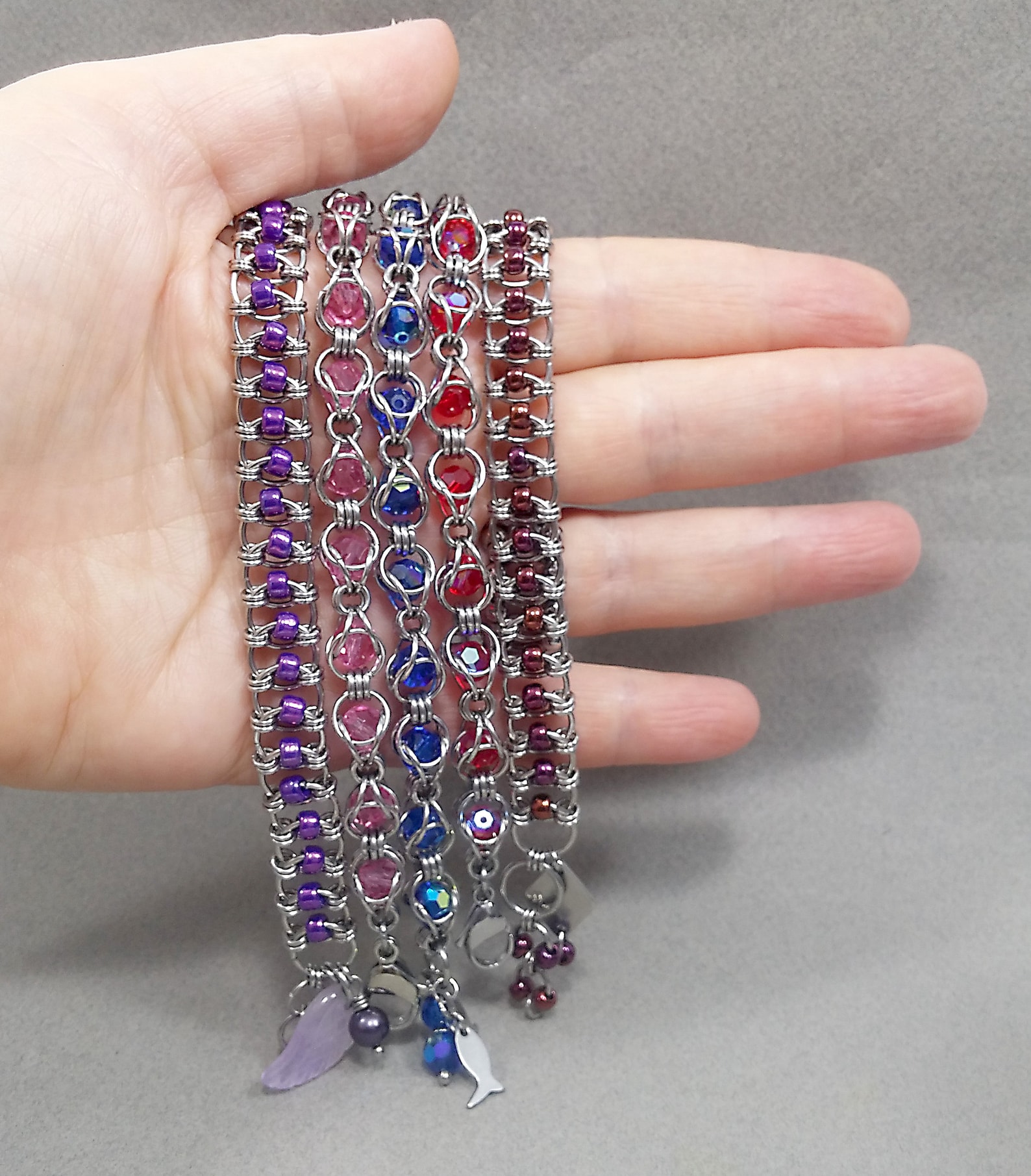 Purple Metallic Beaded Chainmaille Bracelet Stainless Steel - Etsy UK