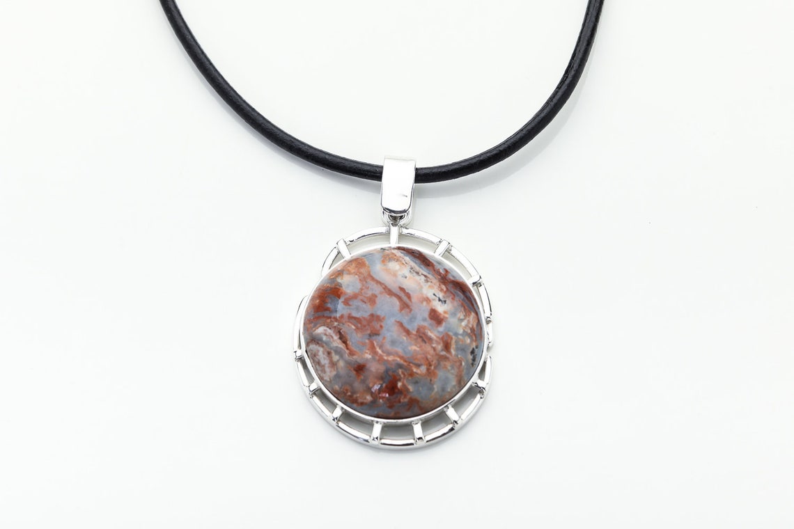 Red Larimar Stone Pendant Adara Stone From Caribbean Round - Etsy