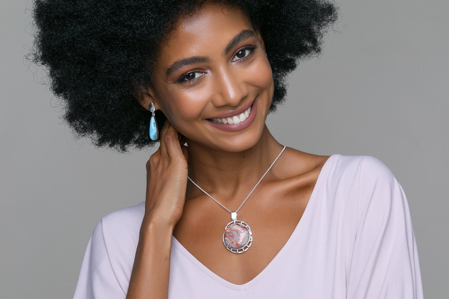 Red Larimar Stone Pendant Adara Stone from Caribbean Round | Etsy