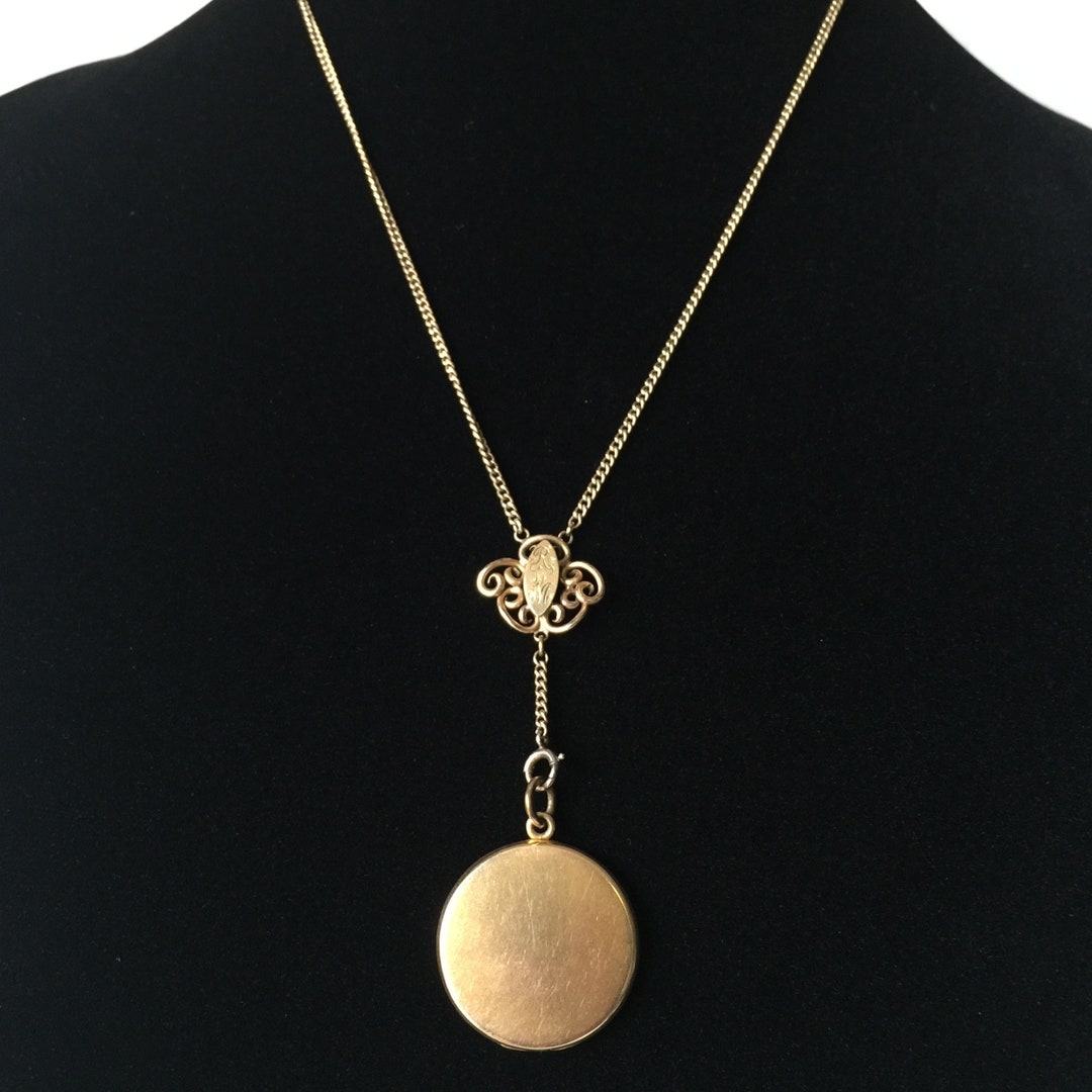 Locket Lariat Lavalier Y Shaped Chain Engraved Gold Filled - Etsy