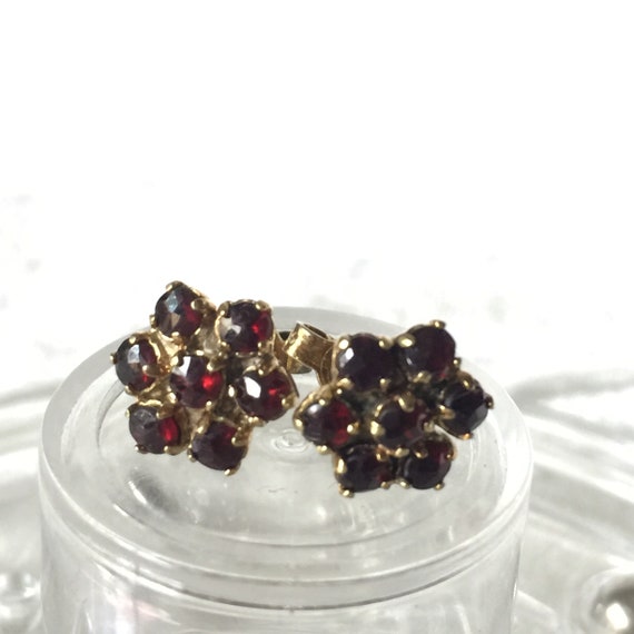 14K Red Paste Glass Gem Rose Cut Cluster Earrings Pie… - Gem