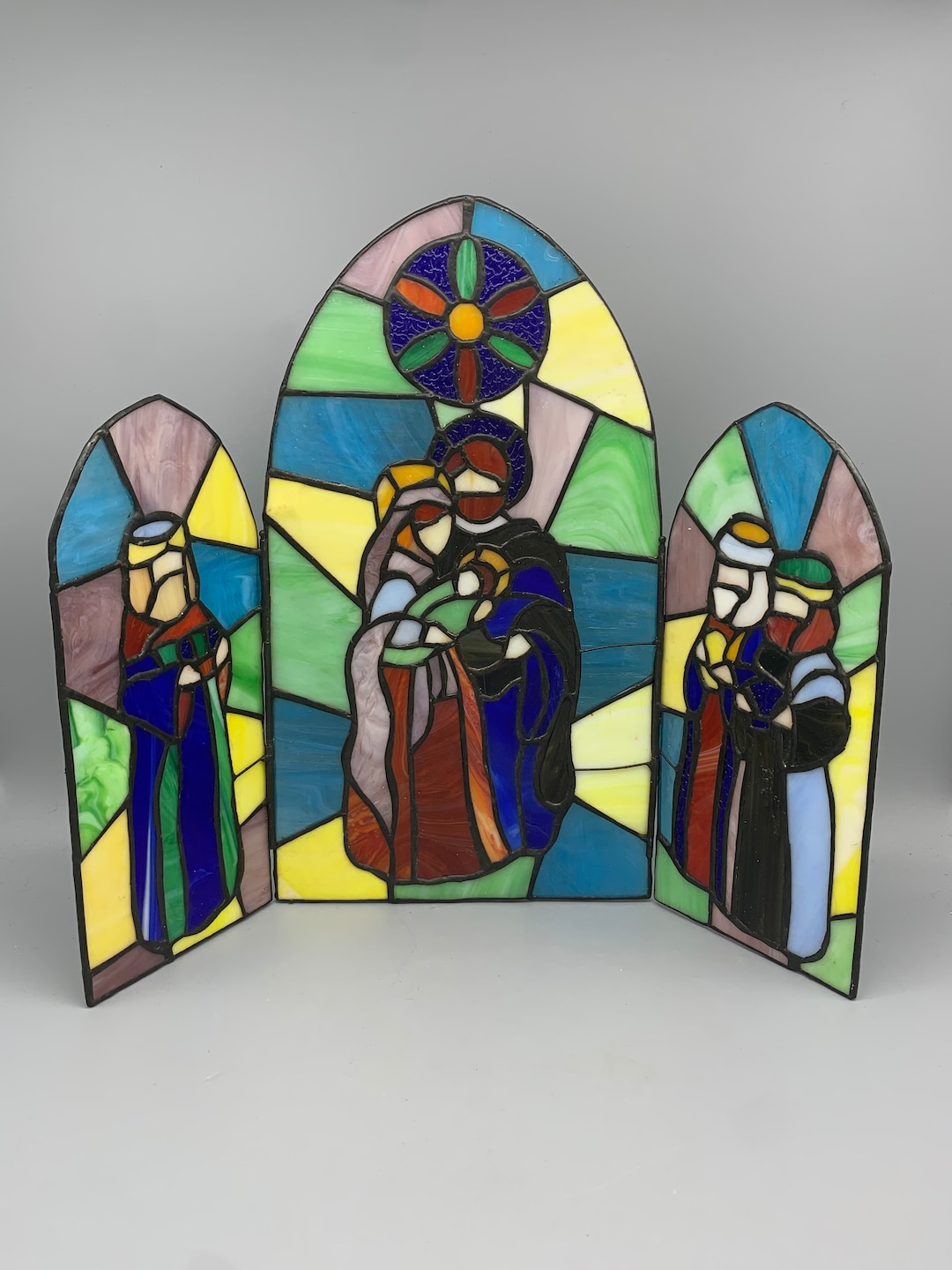 Stained Glass Triptych Nativity Scene, Handmade Leaded Glass Folding ...