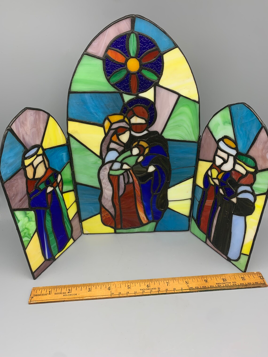 Stained Glass Triptych Nativity Scene, Handmade Leaded Glass Folding ...
