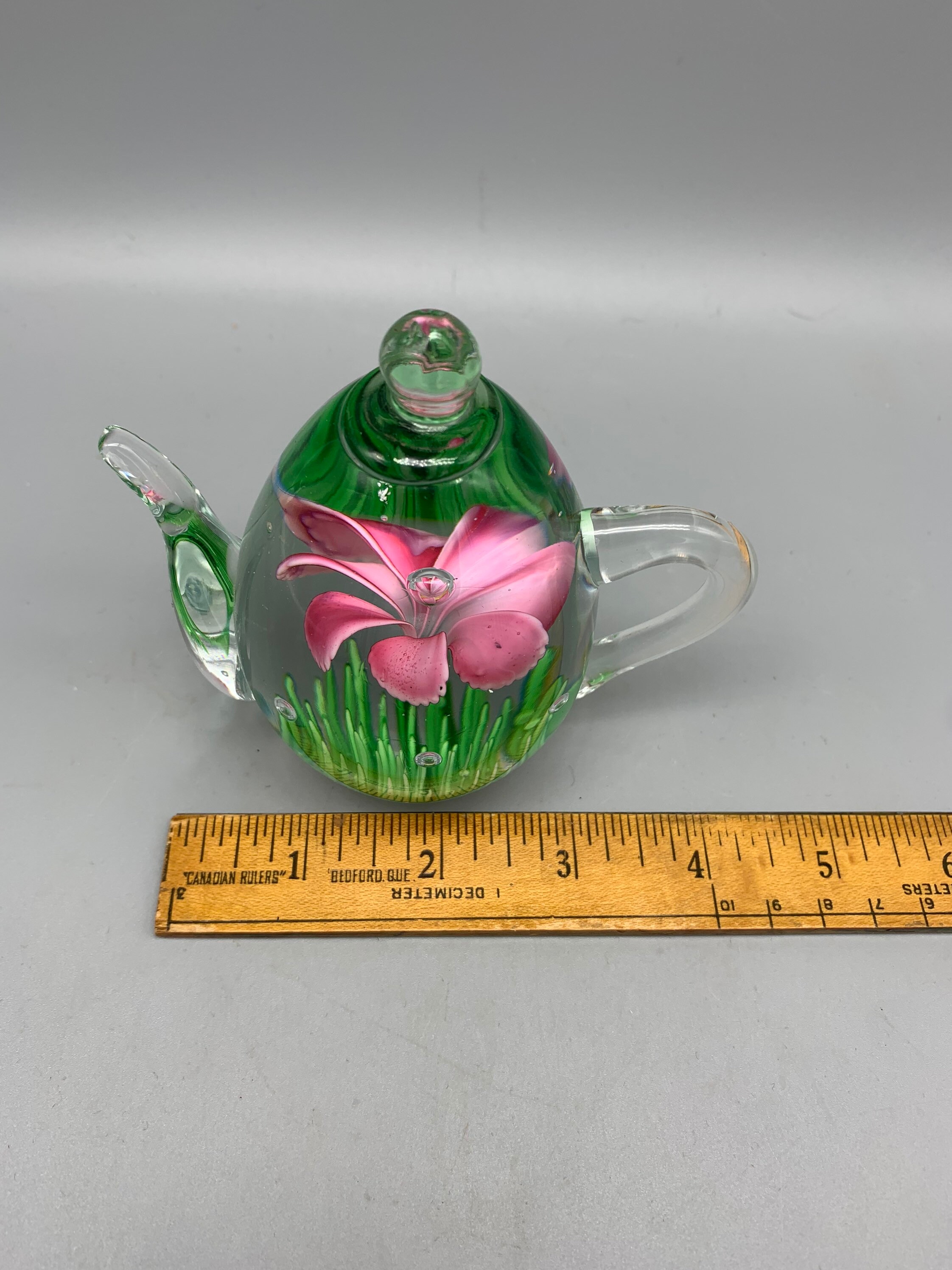 Egg Teapot Shaped Paperweight With Pink Flower and Grass With ...