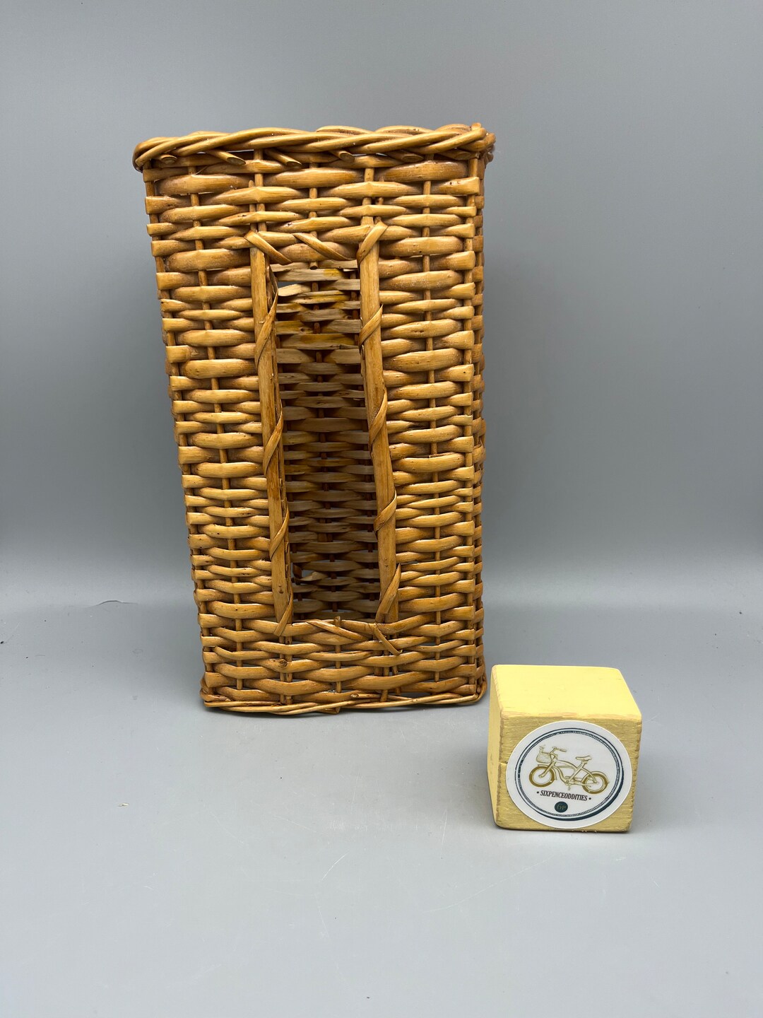 Vintage Wicker Tissue Box Cover, Tabletop or Wallmount, Rectangular ...