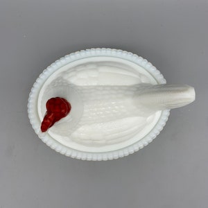 Milk Glass Hen on Nest Candy Dish HON, Red Painted Details, Vintage ...
