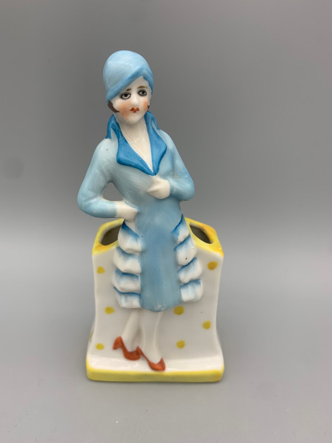 Flapper Girl Toothbrush Holder, Vintage Made in Germany, Yellow Polka ...