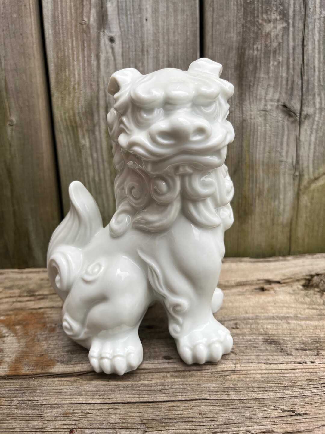 White Porcelain Foo Dog Figurine, Made in Japan, Lion, Good Luck ...