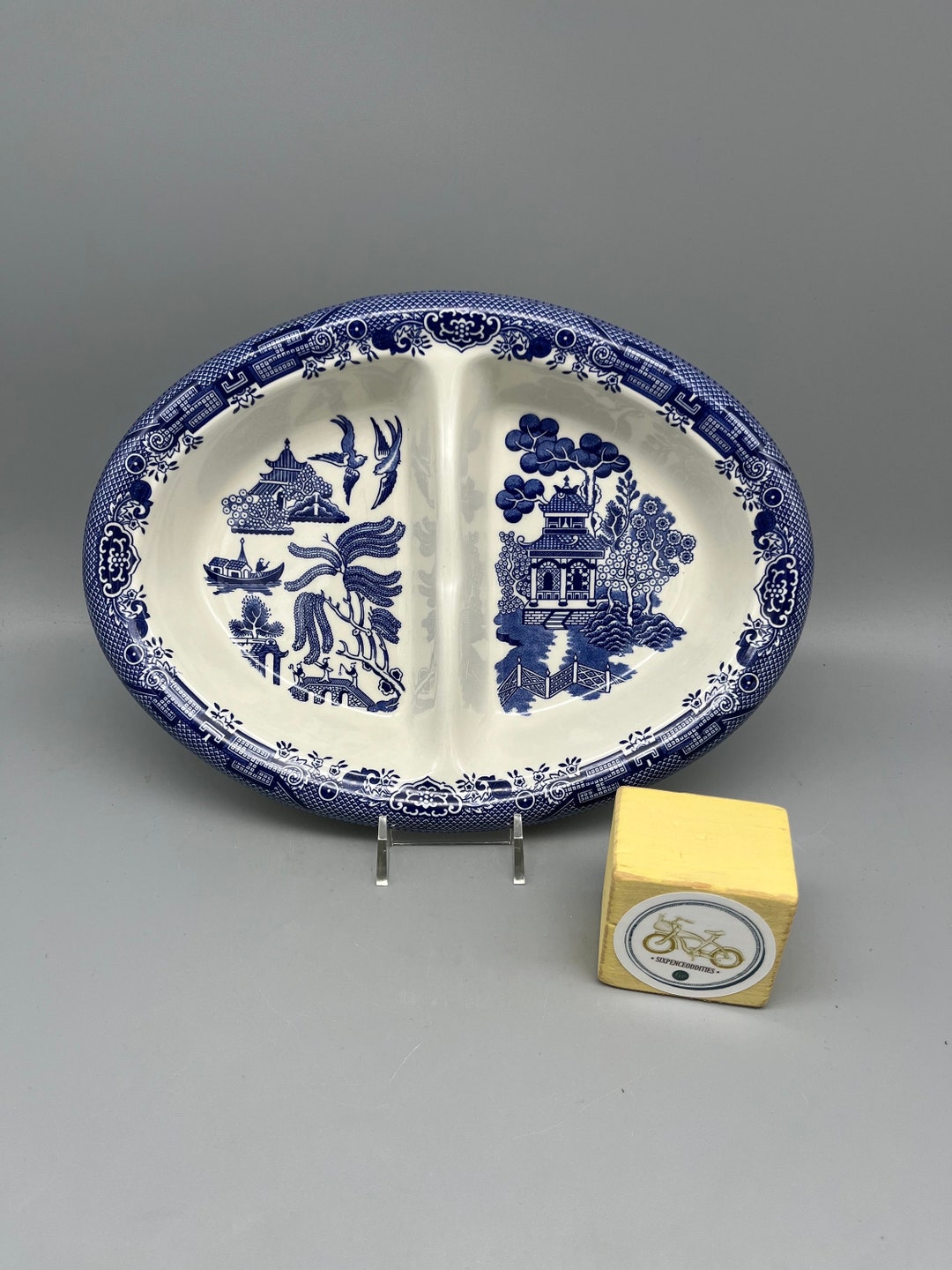 Churchill Blue Willow Design Divided Oval Serving Dish, Blue on White ...