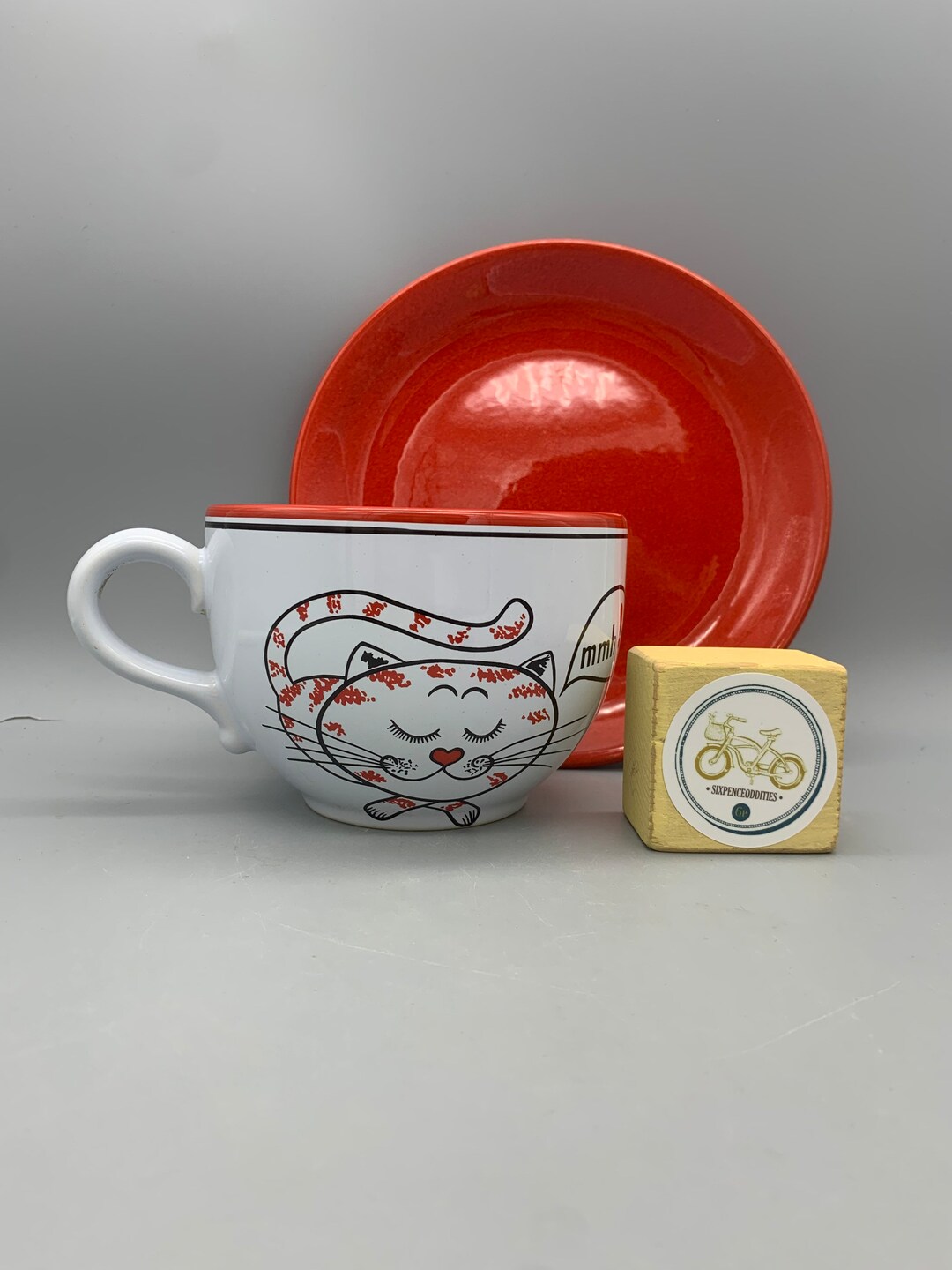 Waechtersbach Pottery Cat Soup Mug and Red Sandwich Plate, Large Cup ...