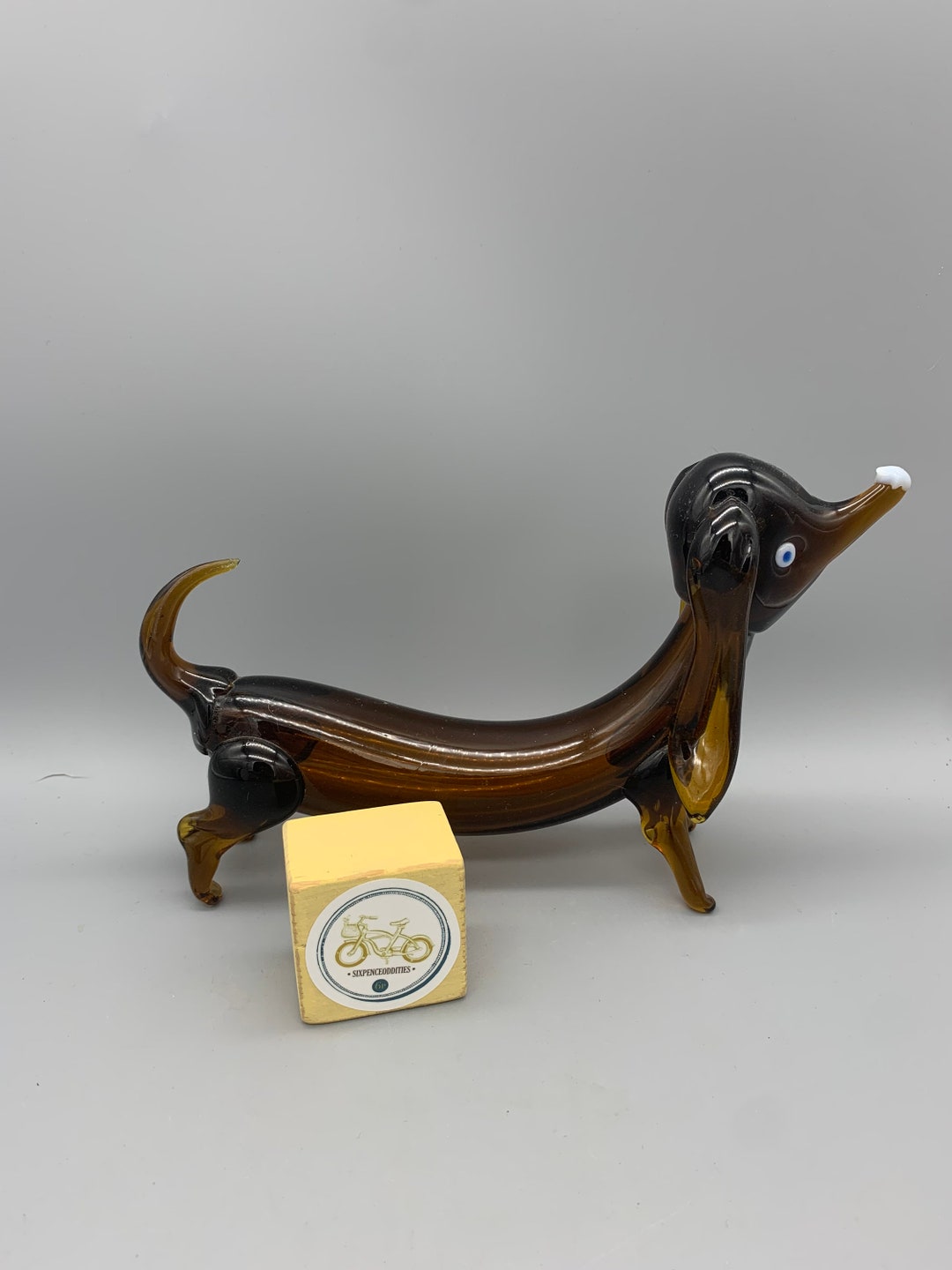 Art Glass Wiener Dog Dachshund Puppy, Brown Amber Glass, Blown Glass ...