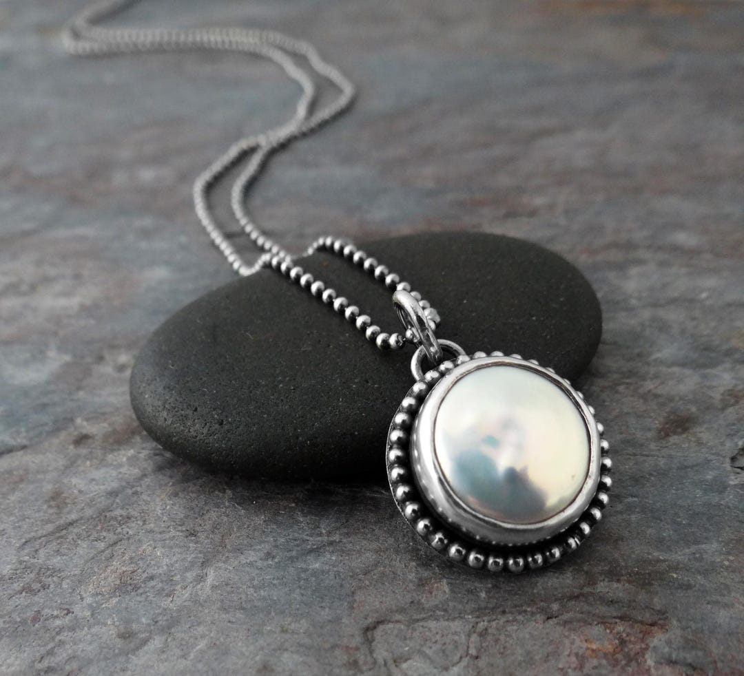 Pearl Pendant || Bezel Set Pearl on Ball Chain Necklace (7075) - Etsy