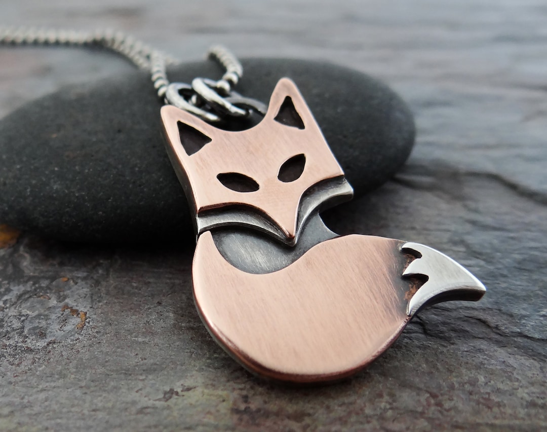 Handmade Copper & Sterling Silver Fox Pendant Necklace - Etsy