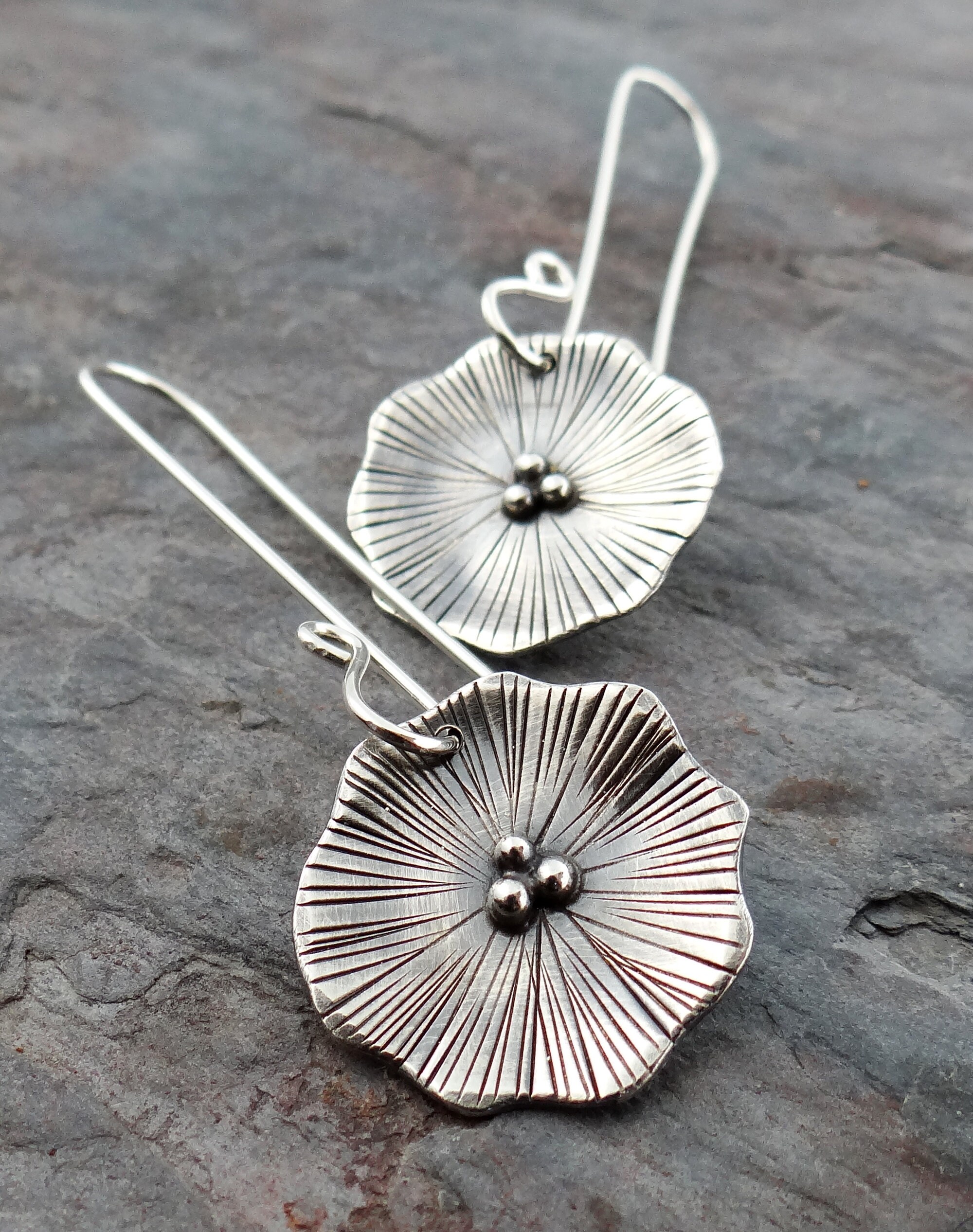 Poppy Love Earrings Hand Forged Flower Dangle Earrings - Etsy