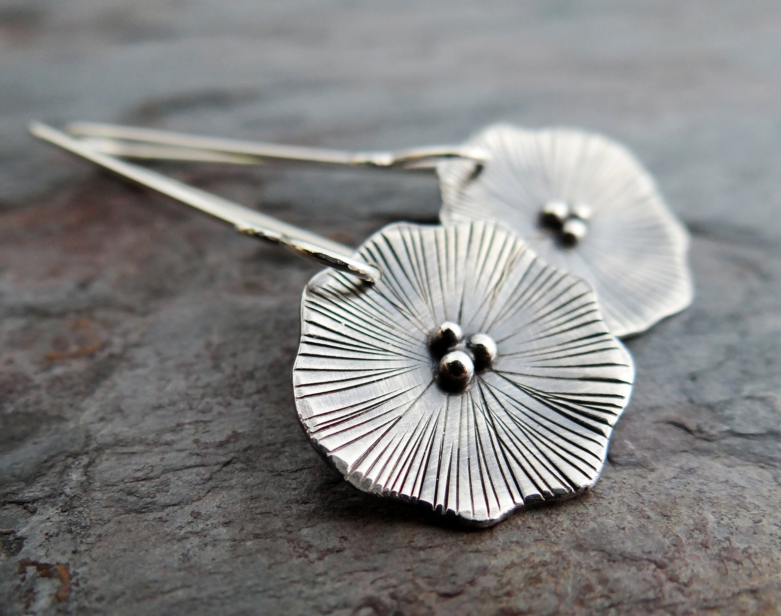 Poppy Love Earrings Hand Forged Flower Dangle Earrings - Etsy
