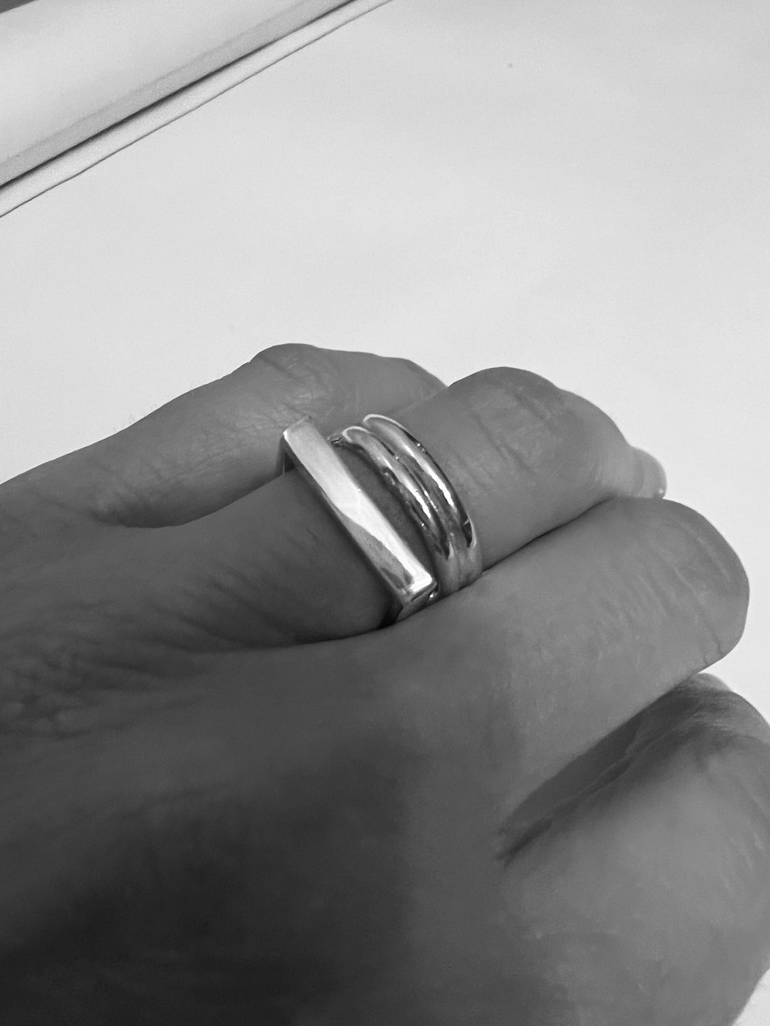 Silver Ring With Attached Square, Modern Stacking Ring, Geometric ...