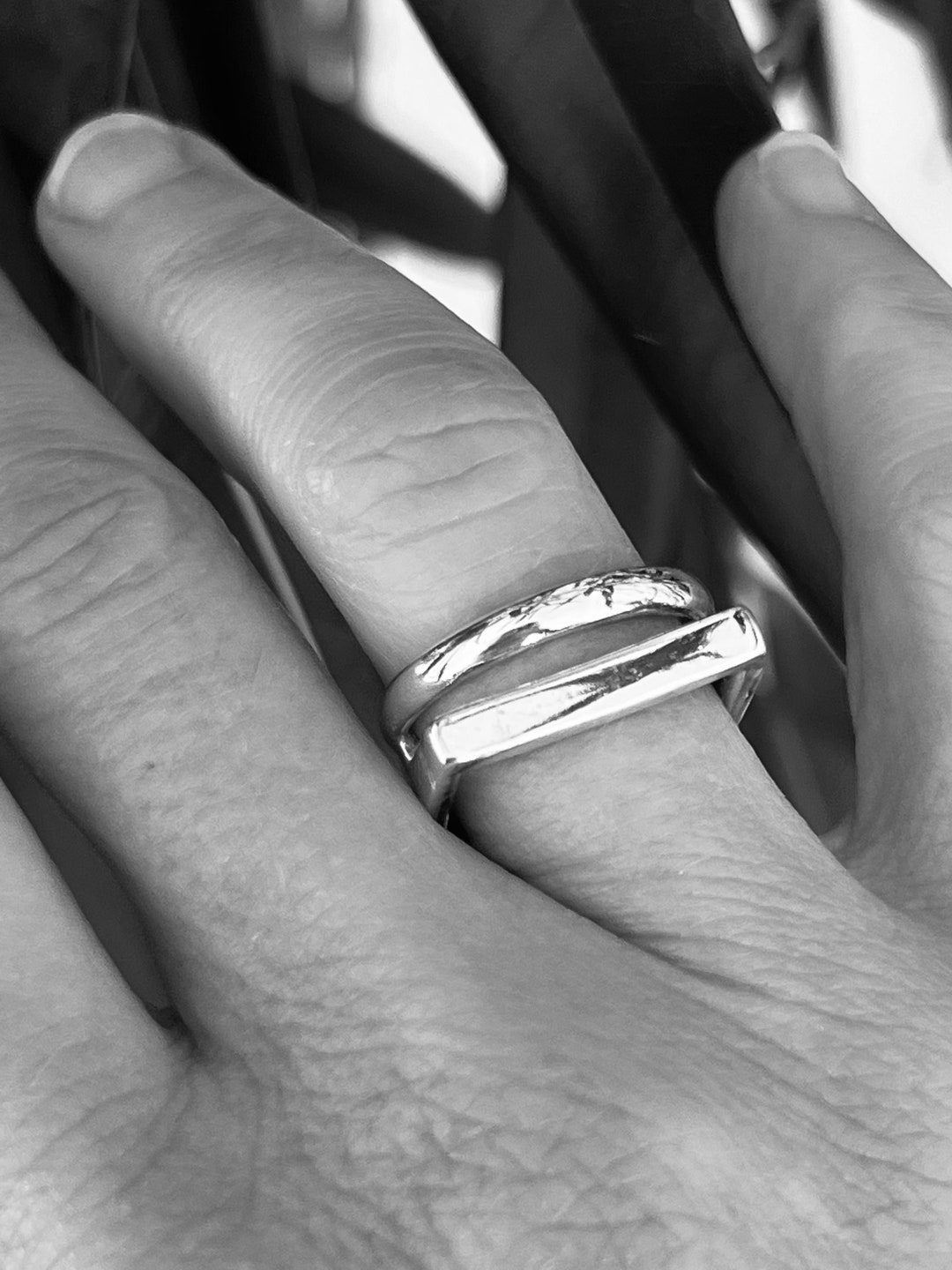 Attached Modern Stacking Ring, Geometric Statement Ring - Etsy