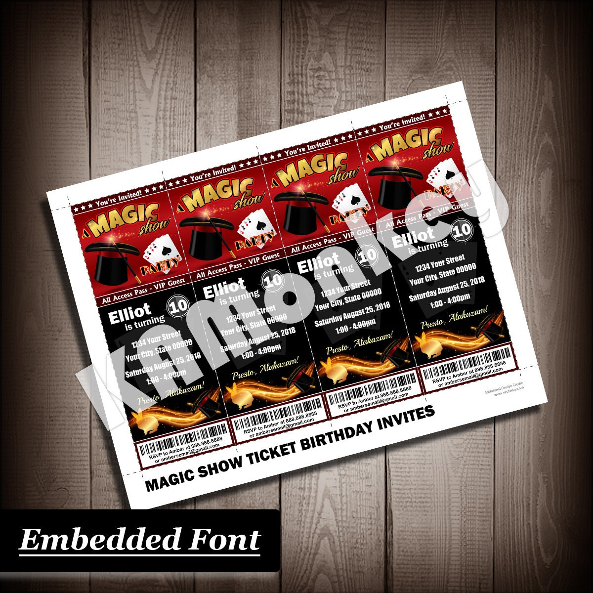 Magic Show Movie Ticket Style Invitations, Kids Birthday Party, DIY ...