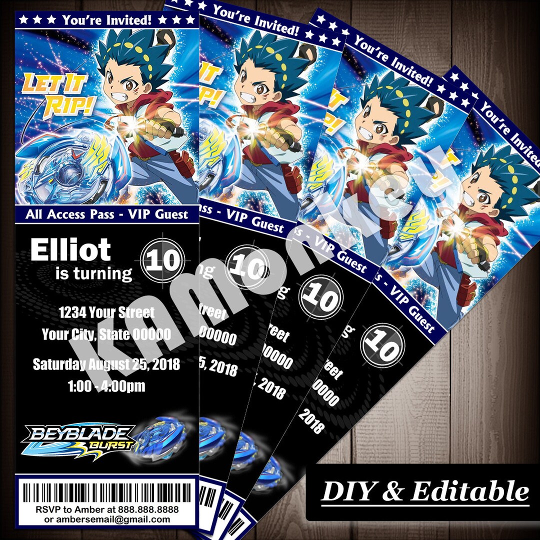 Beyblade Burst Movie Ticket Style Invitations, Kids Birthday Party, DIY ...