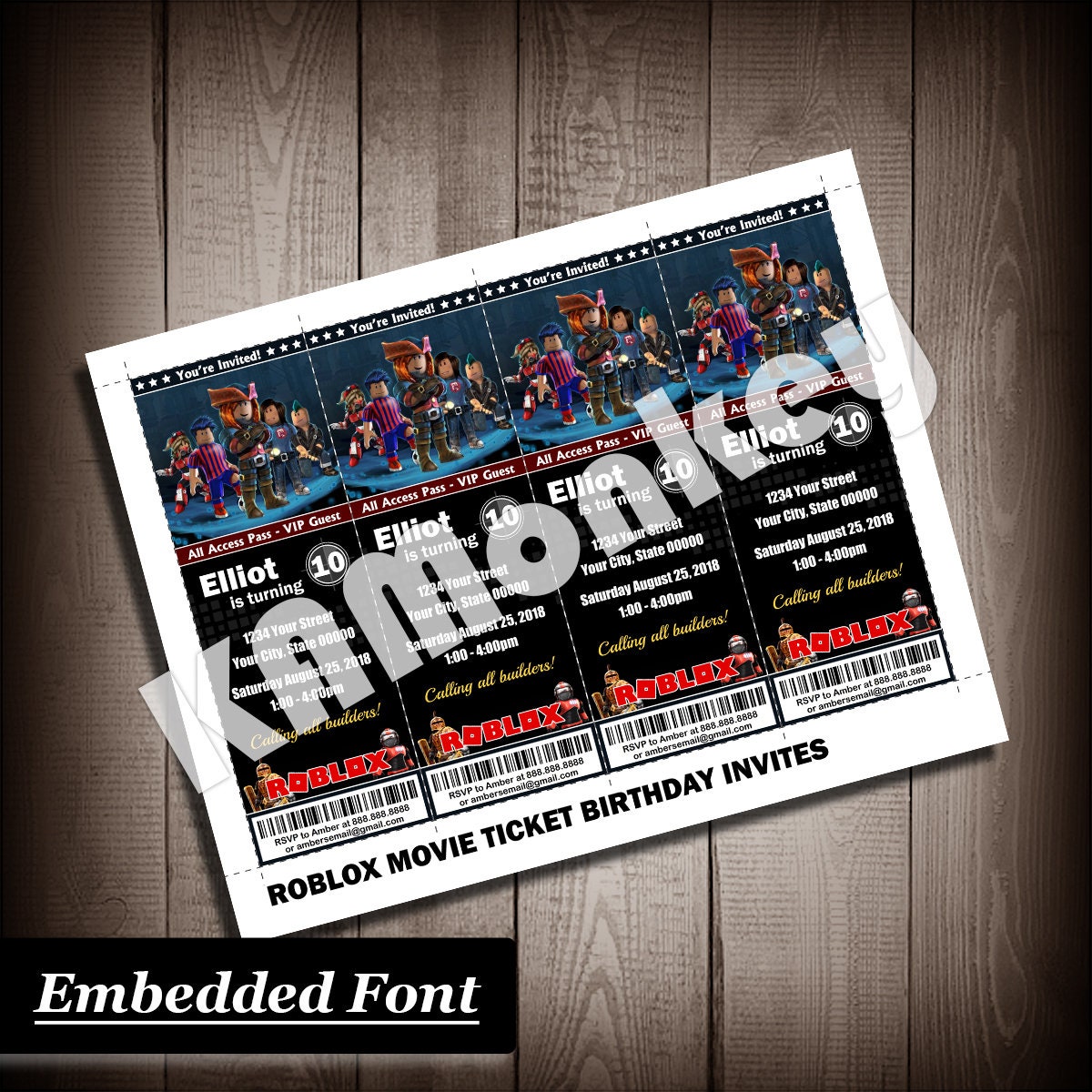Roblox Movie Ticket Style Invitations, Kids Birthday Party, DIY ...