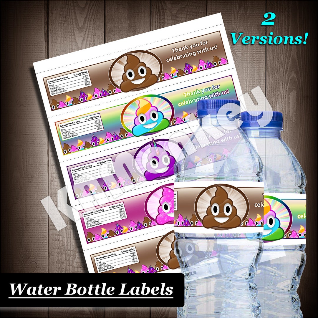 Poop Emoji Water Bottle Labels, Birthday Party, Celebration, Printable ...