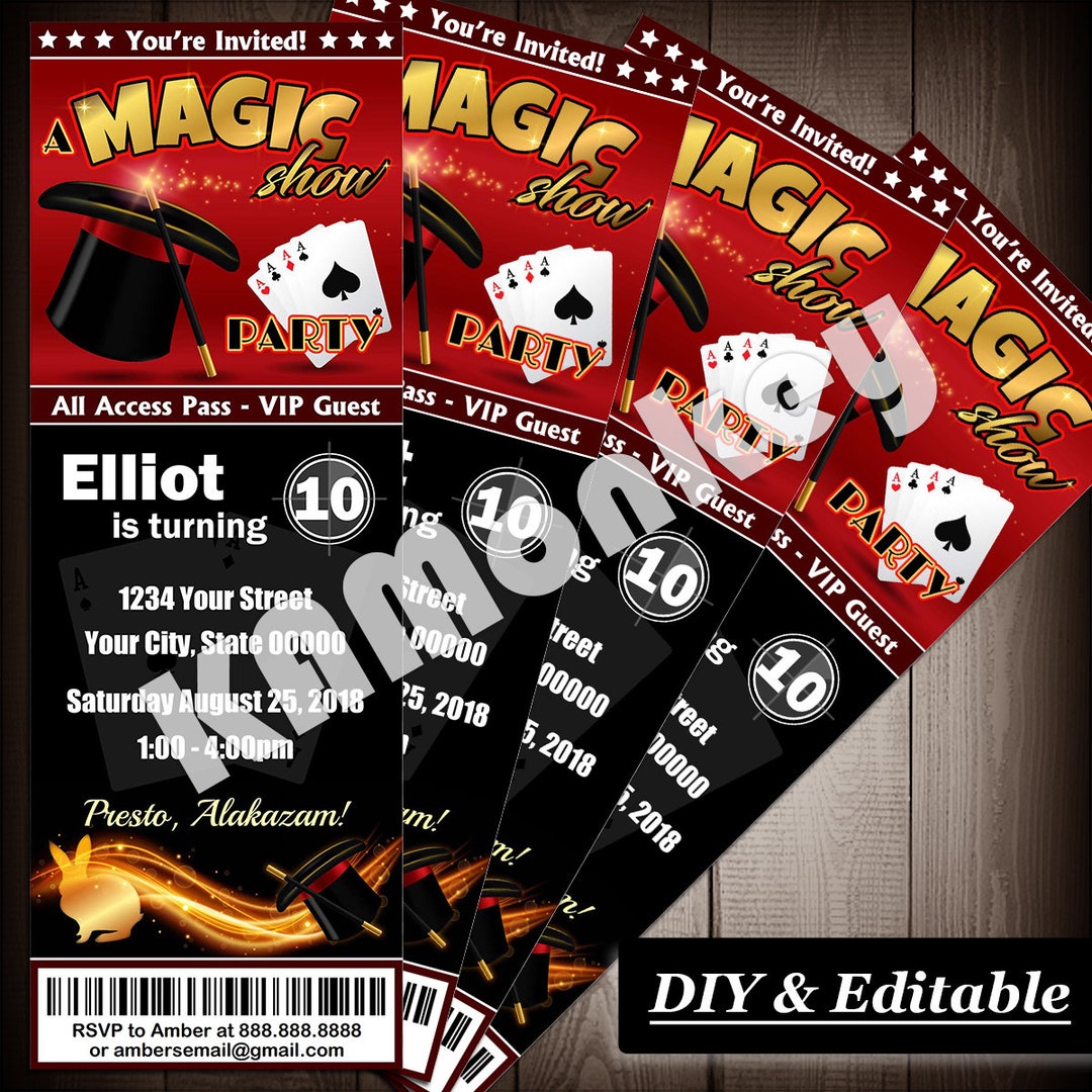 Magic Show Movie Ticket Style Invitations, Kids Birthday Party, DIY ...