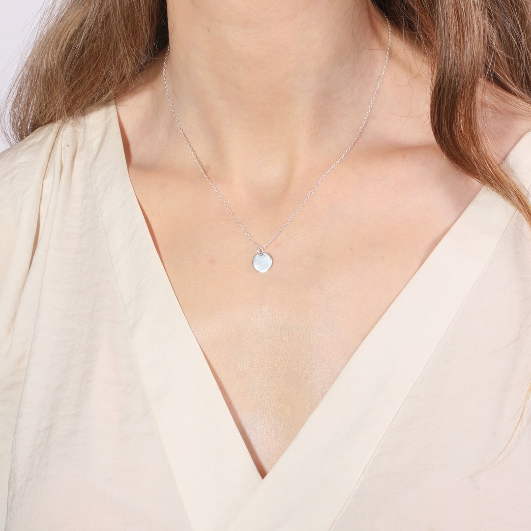Dainty Silver Disc Necklace, Tiny Sterling Silver Disc ,delicate Simple ...