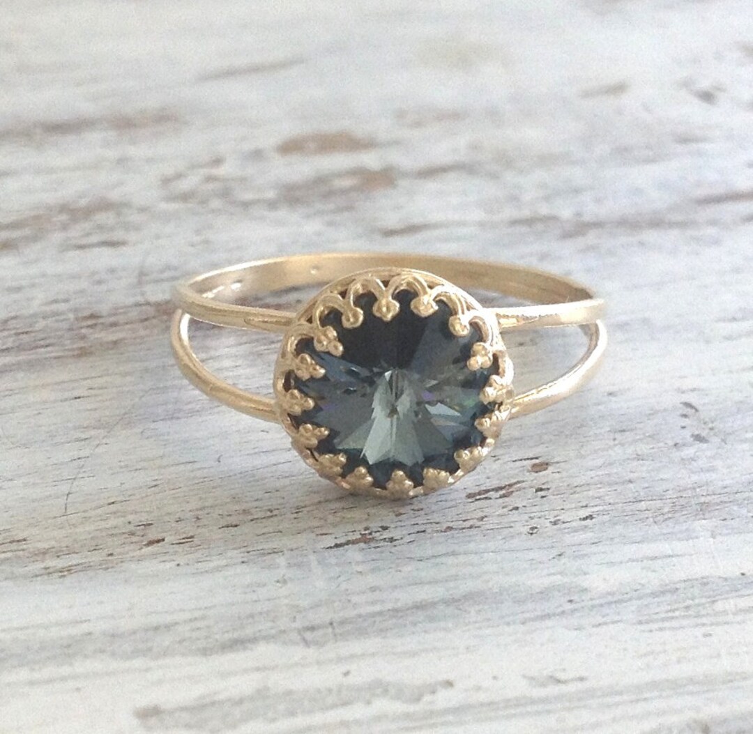 Gray Crystal Ring Stackable Gold Ring Grey Black Swarovski - Etsy