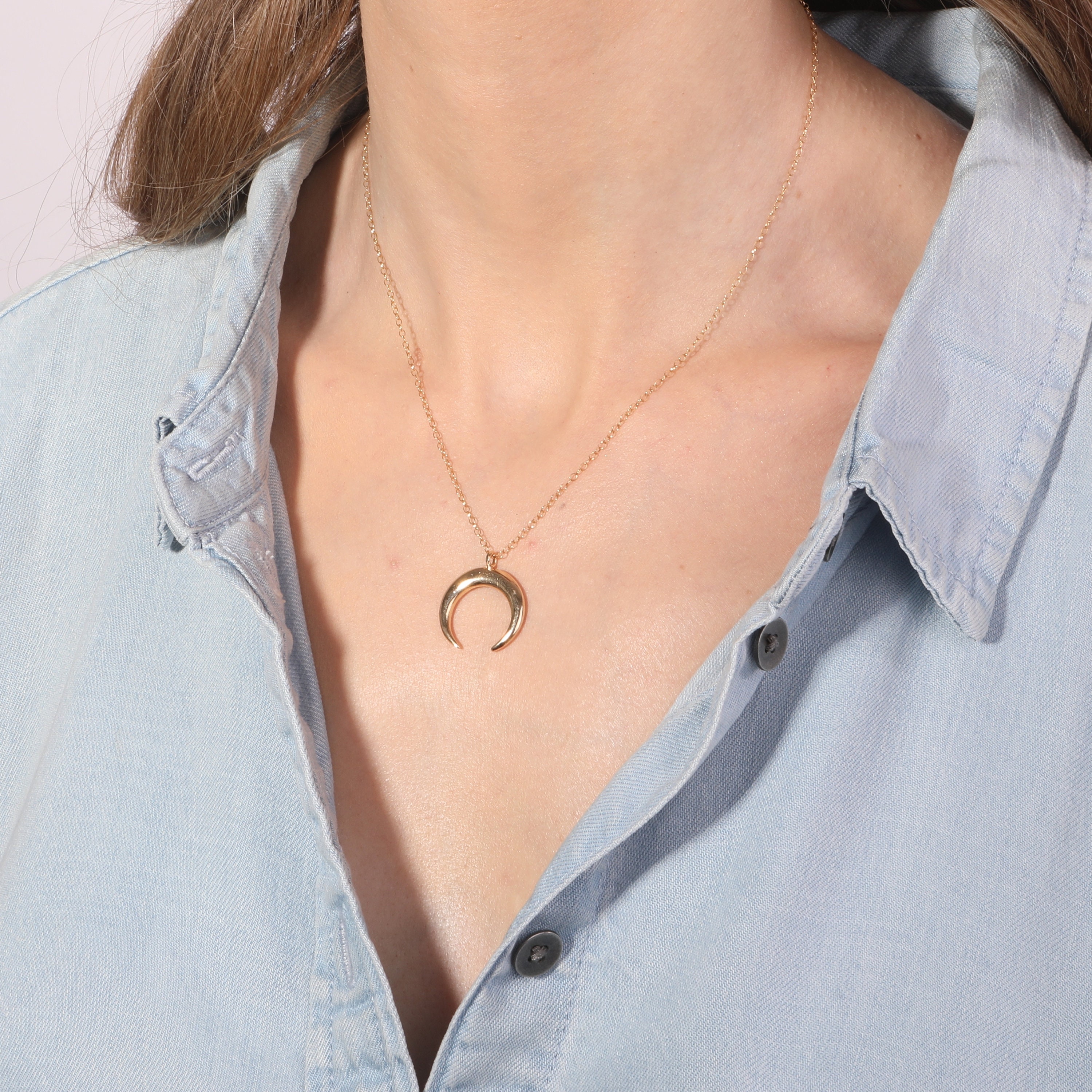 Horn NecklaceGold Horn NecklaceMoon NecklaceDouble Horn | Etsy