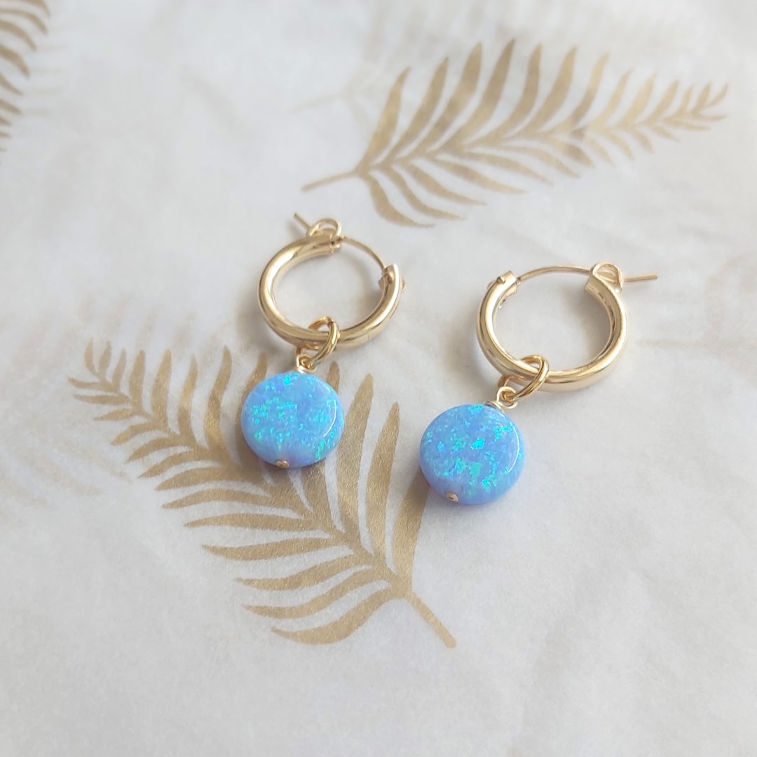 Opal Earrings, Opal Hoops,blue Opal Earrings, Gold Hoop Earrings,dangle ...