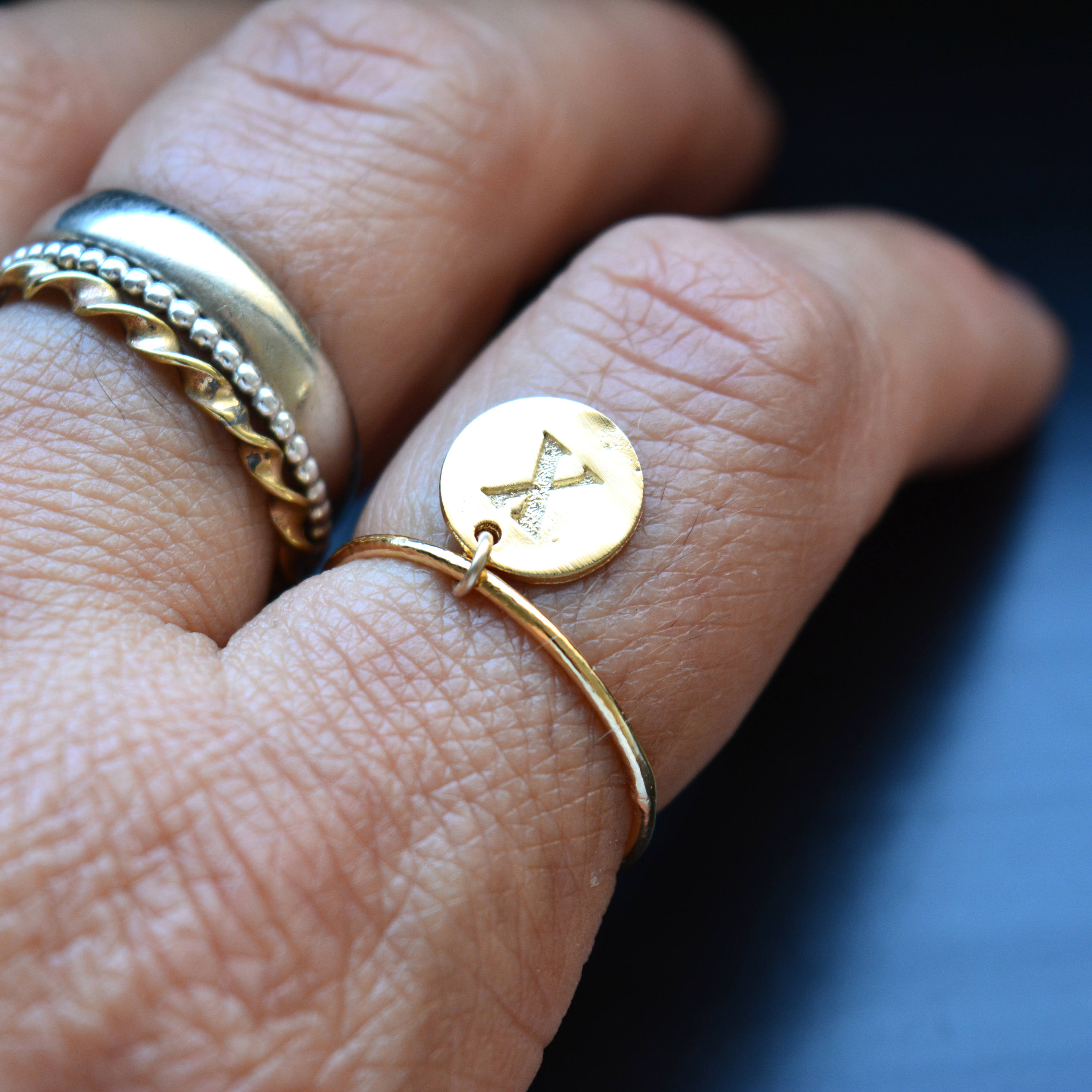 Sterling silver initial ringinitial disc ringgold initial | Etsy