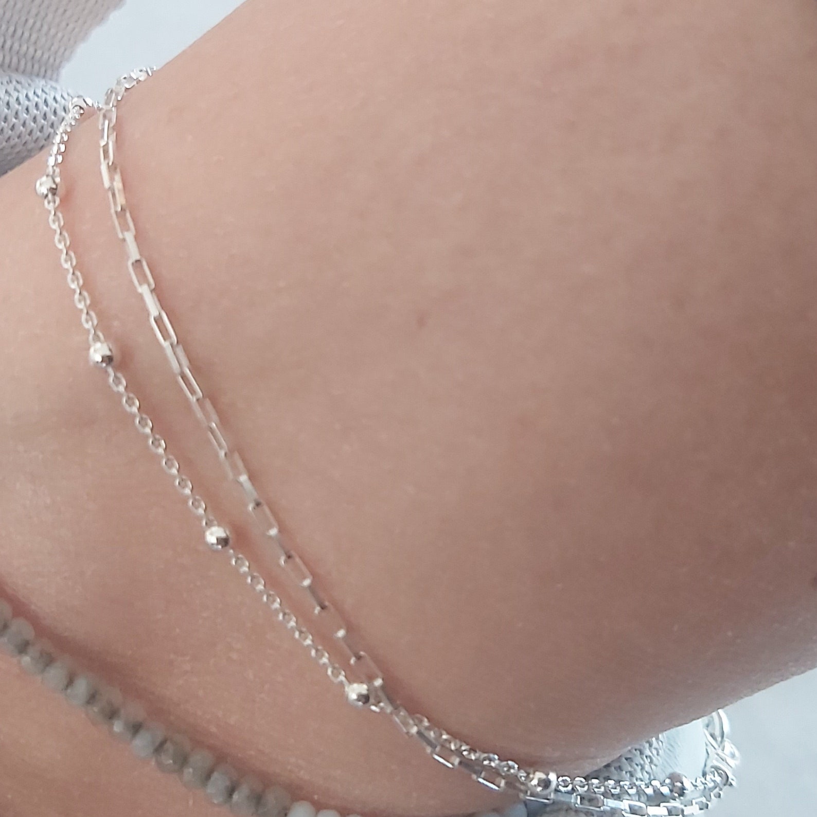 Sterling Silver Anklet Layered Anklet Double Chain Anklet - Etsy
