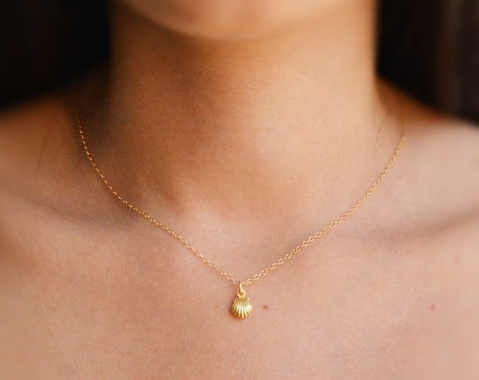 Gold Necklace, Shell Necklace, Small Necklace, Tiny Pendant, Gold ...