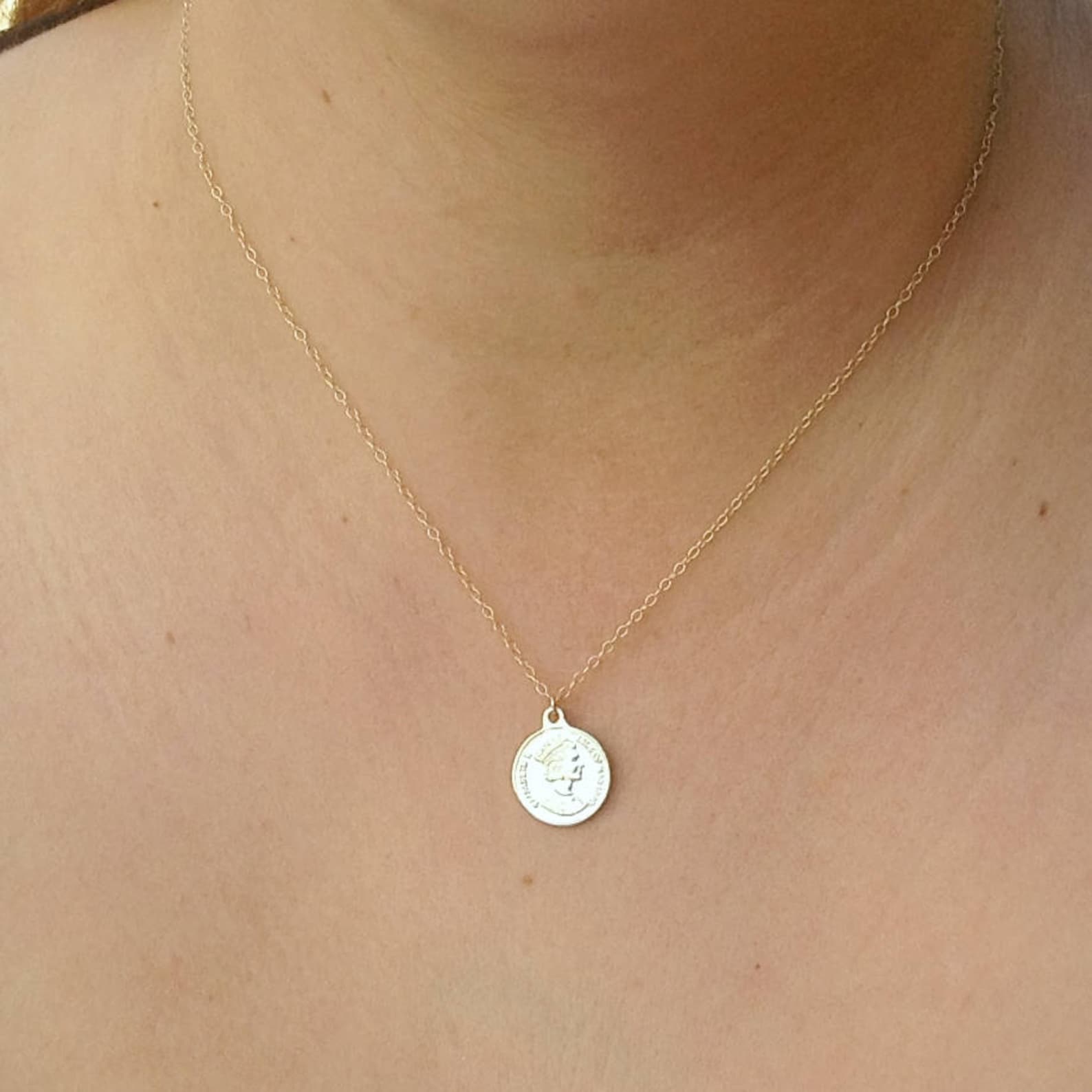 Gold Coin Necklace, Women Coin Jewelry, Sideway Coin, 14k Gold Filled ...
