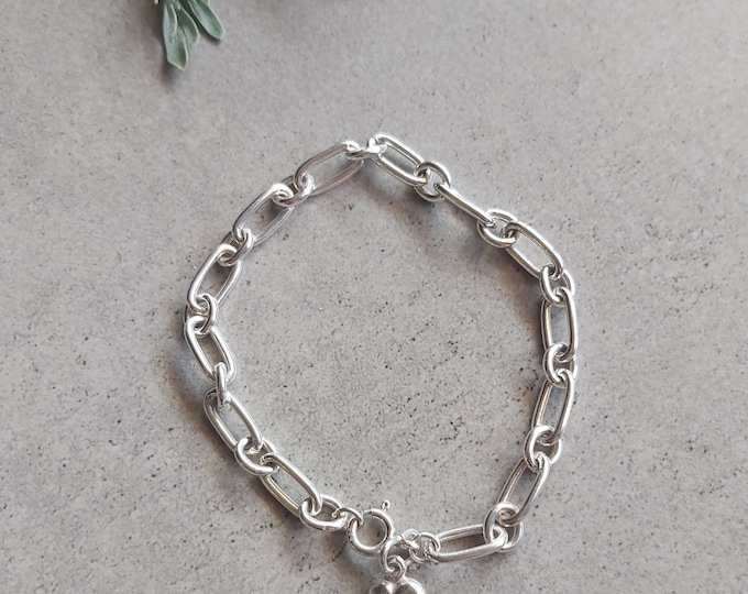 Silver Chunky Bracelet, Chunky Silver Bracelet, Silver Heart Bracelet ...