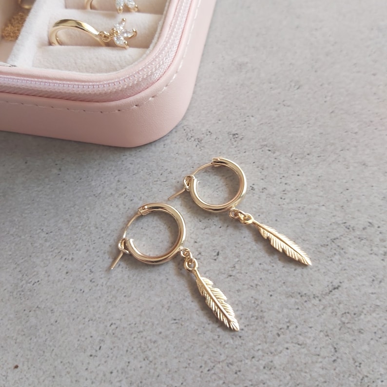 Feather Hoop Earrings, Gold Filled Feather Hoops, Small Hoop Earrings ...