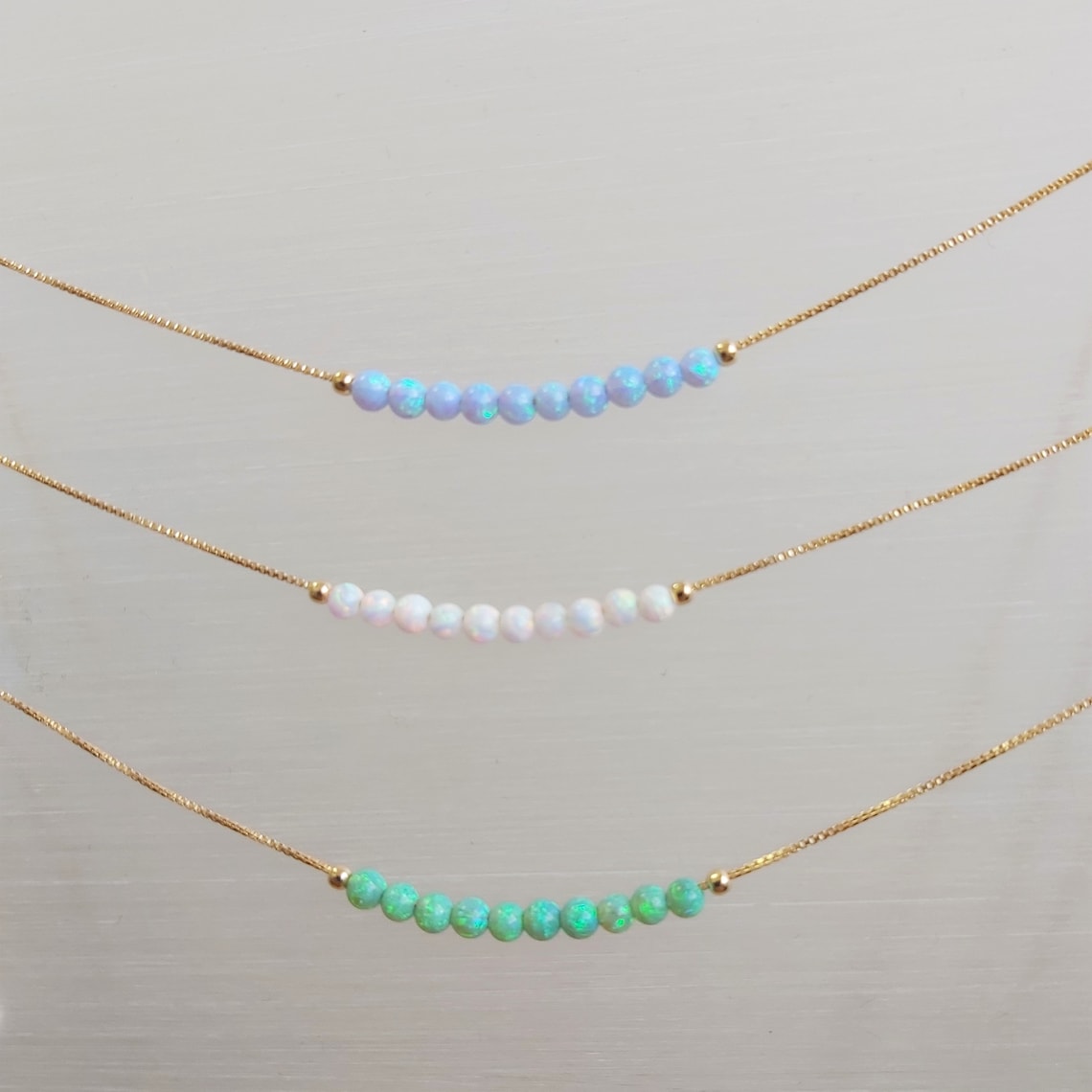 Opal Beaded Necklacedainty Opal Necklace Tiny Opal Bead - Etsy