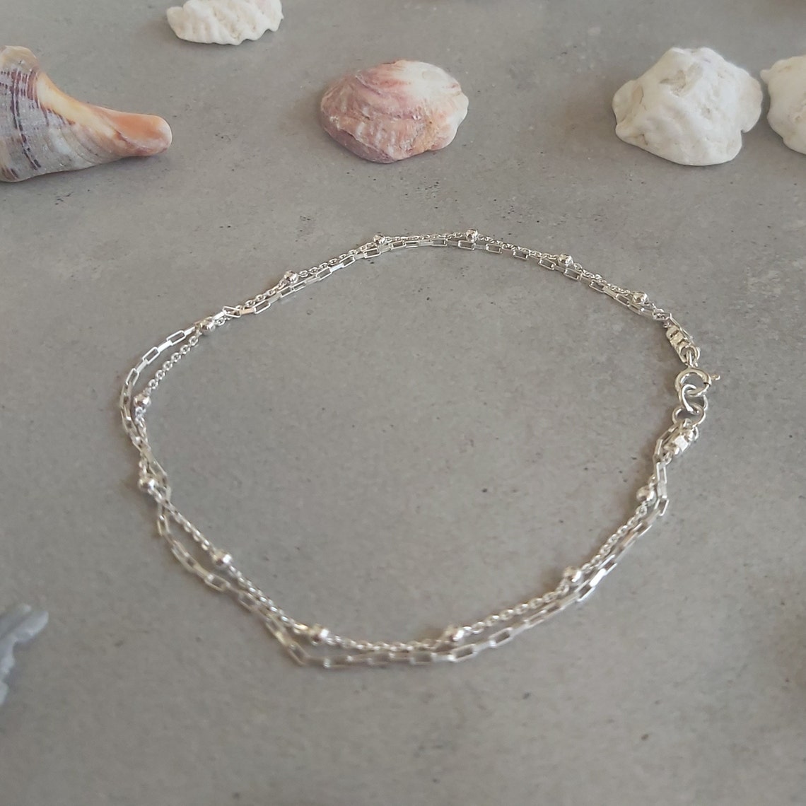 Sterling Silver Anklet Layered Anklet Double Chain Anklet - Etsy
