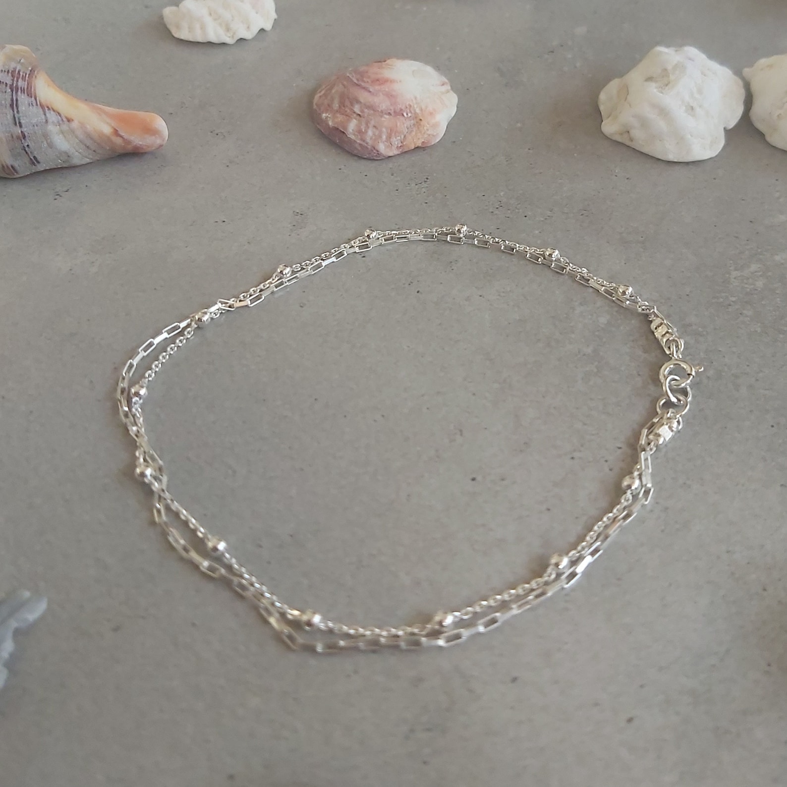 Sterling Silver Anklet, Layered Anklet, Double Chain Anklet, Ankle ...