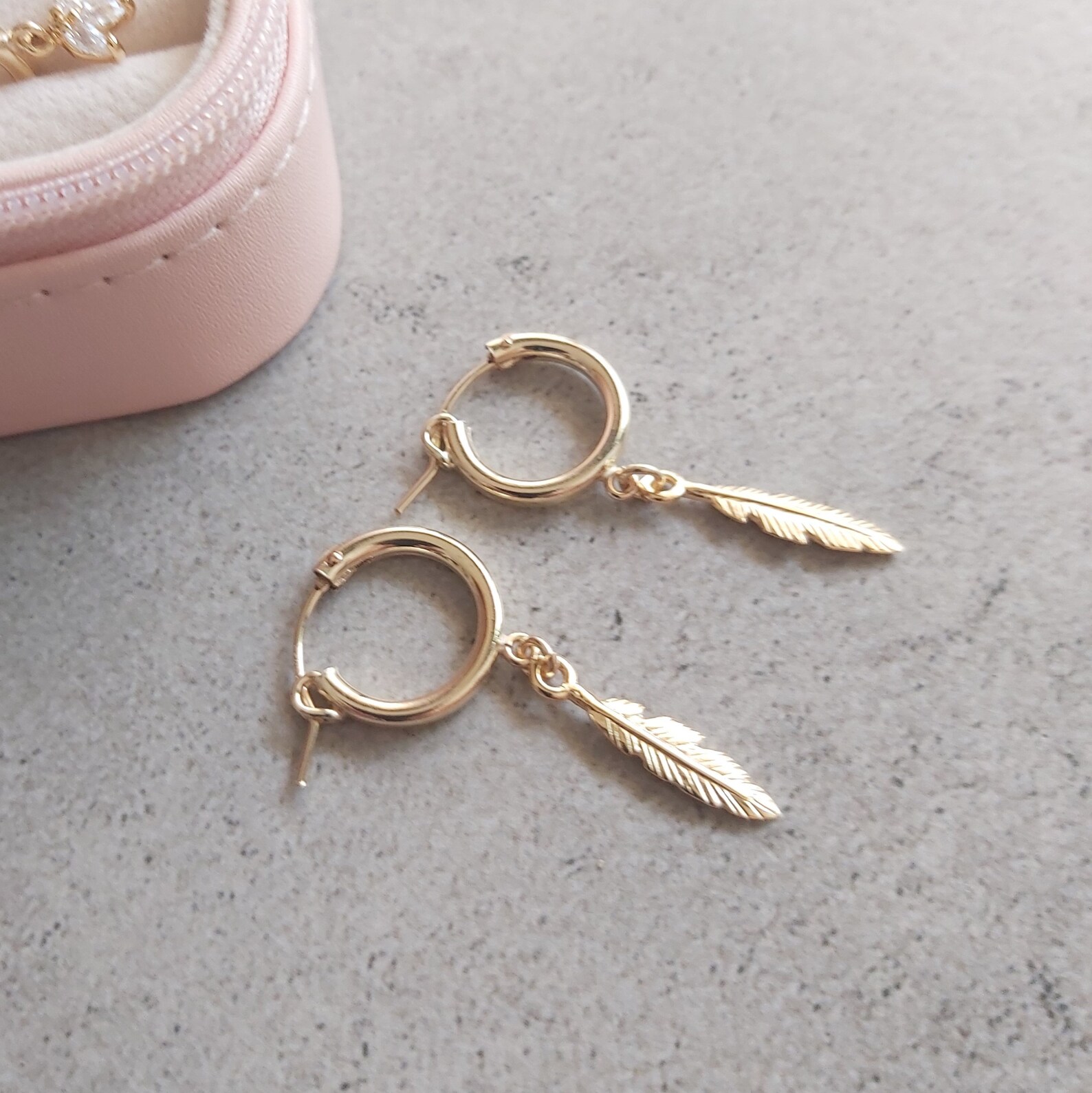 Feather Hoop Earrings, Gold Filled Feather Hoops, Small Hoop Earrings ...