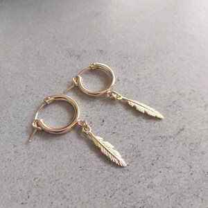 Feather Hoop Earrings, Gold Filled Feather Hoops, Small Hoop Earrings ...