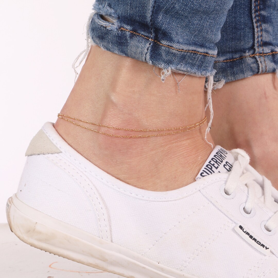 Gold Double Chain Anklet,gold Chain Anklet,gold Ankle Bracelet,gold ...