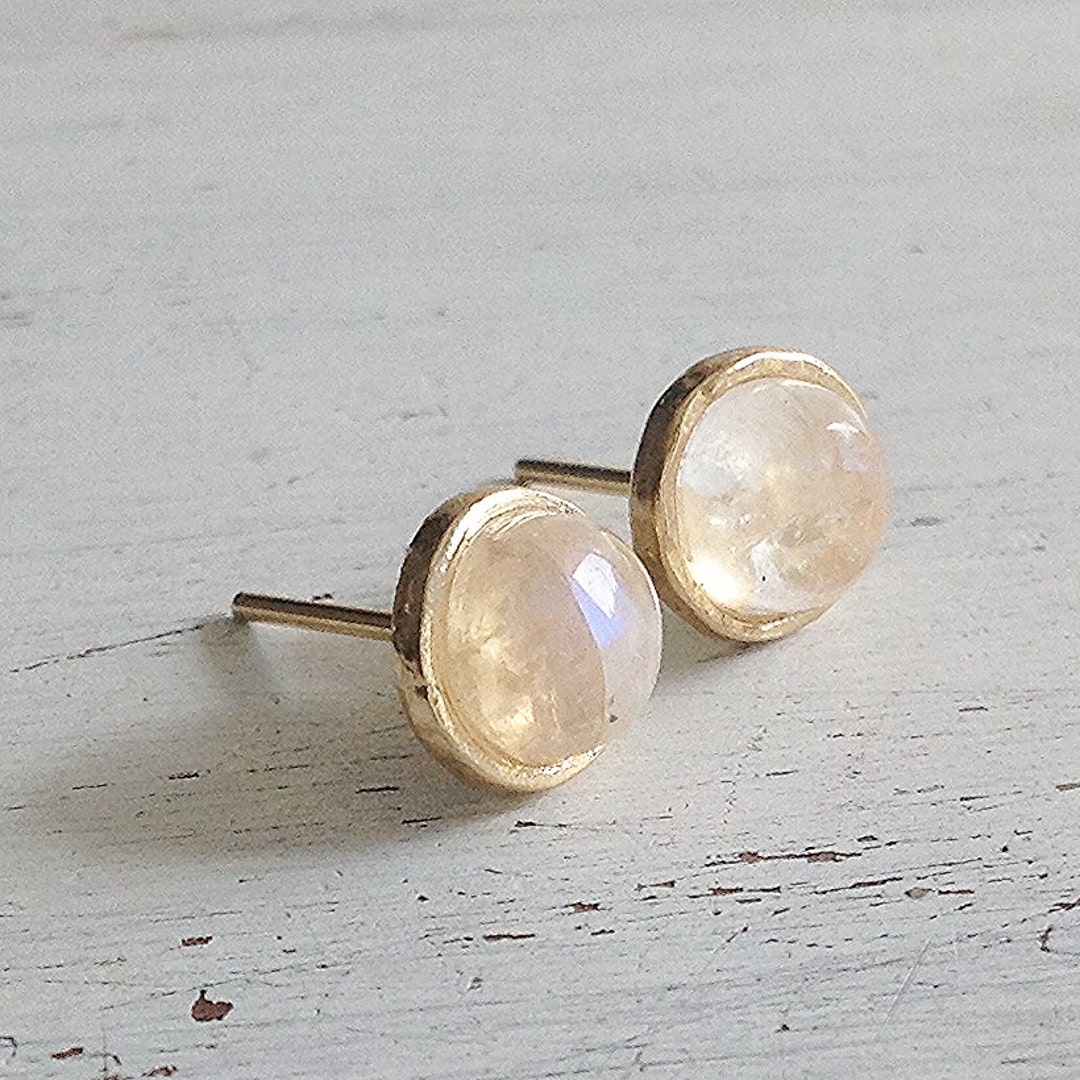 Gold Moonstone Earrings,moonstone Studs,delicate Earrings,gold Stud ...