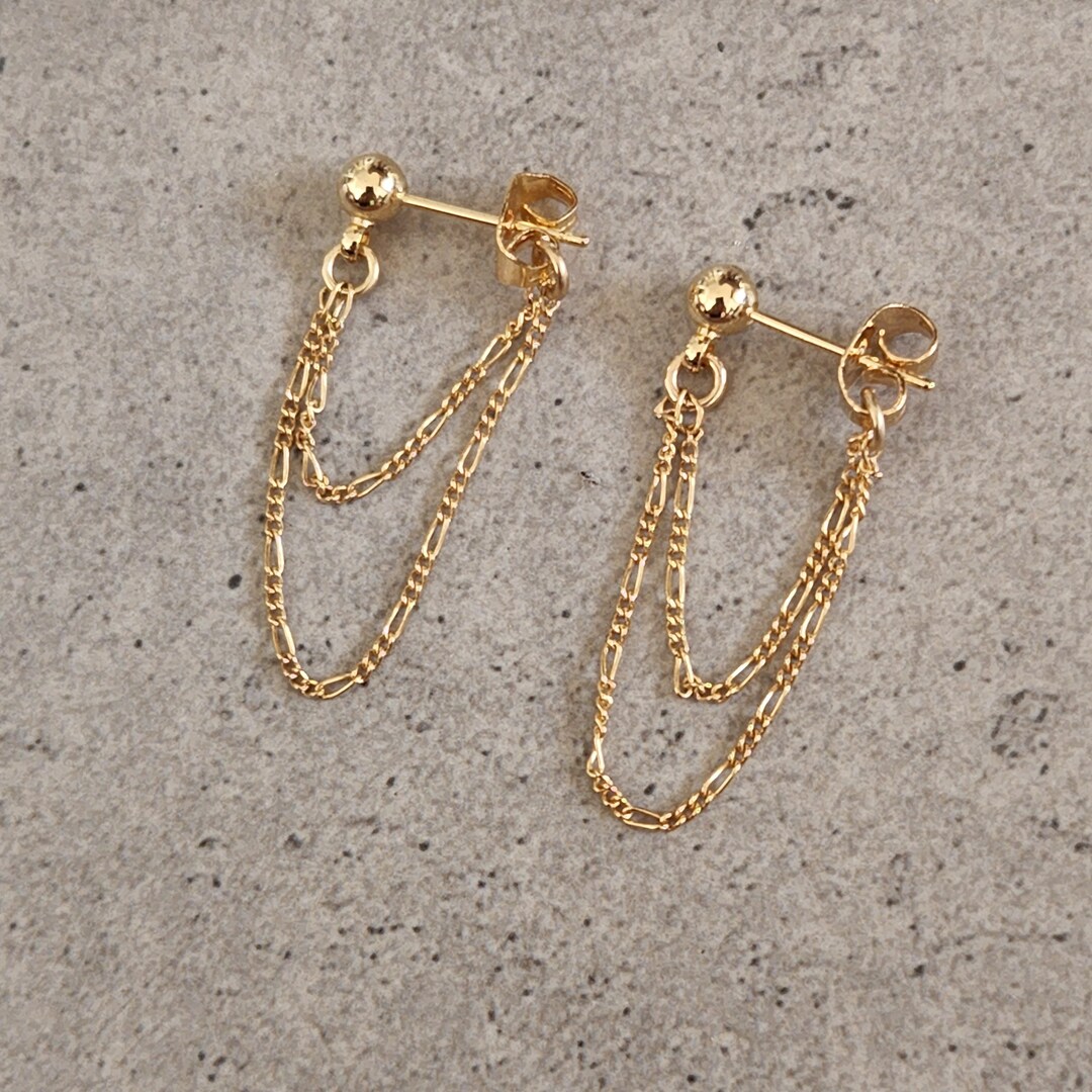 Gold Chain Earring, Chain Stud Earrings, Minimalist Chain Earring ...