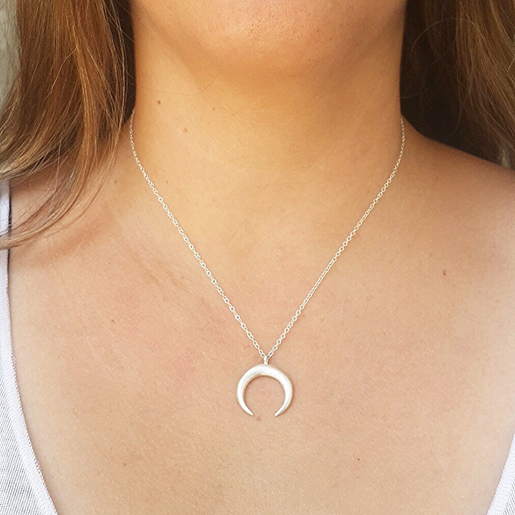 Horn NecklaceGold Horn NecklaceMoon NecklaceDouble Horn | Etsy